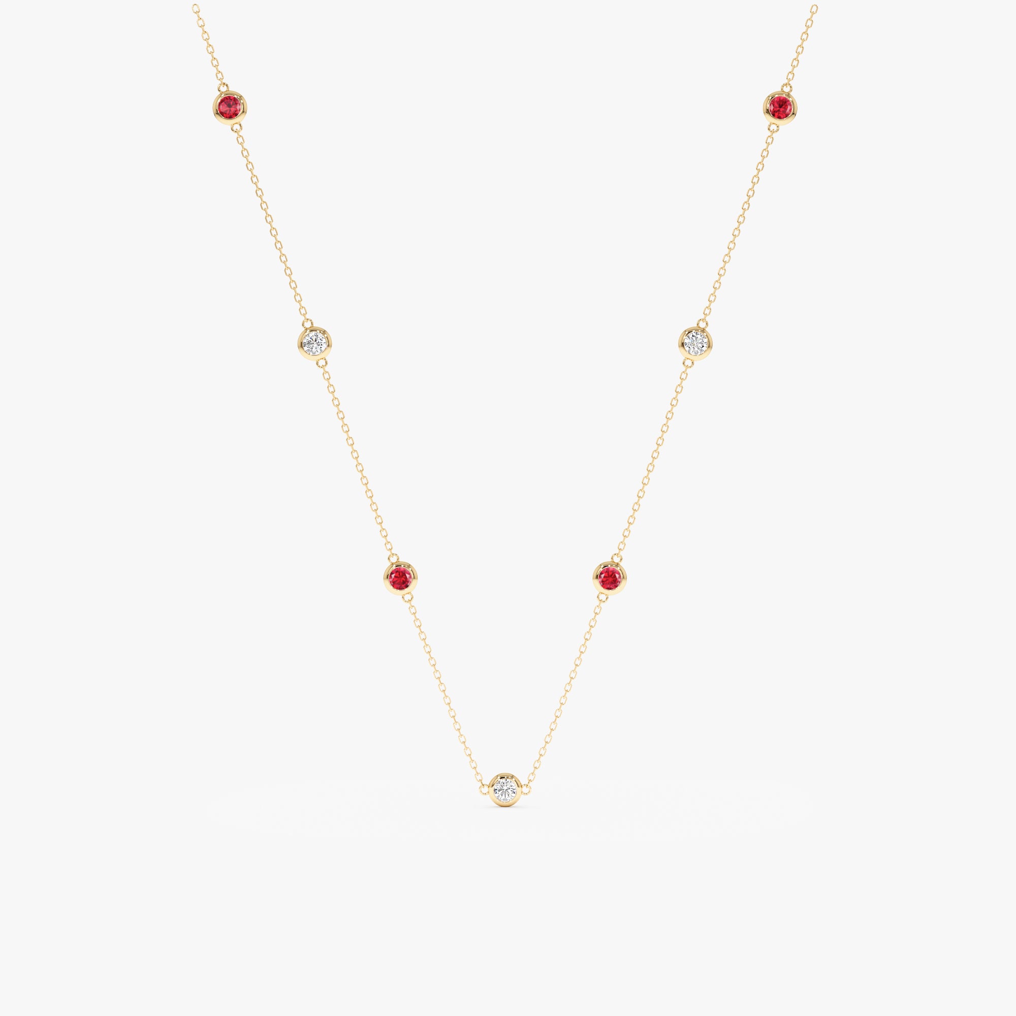 Gold Ruby Station Necklace - July Birthstone