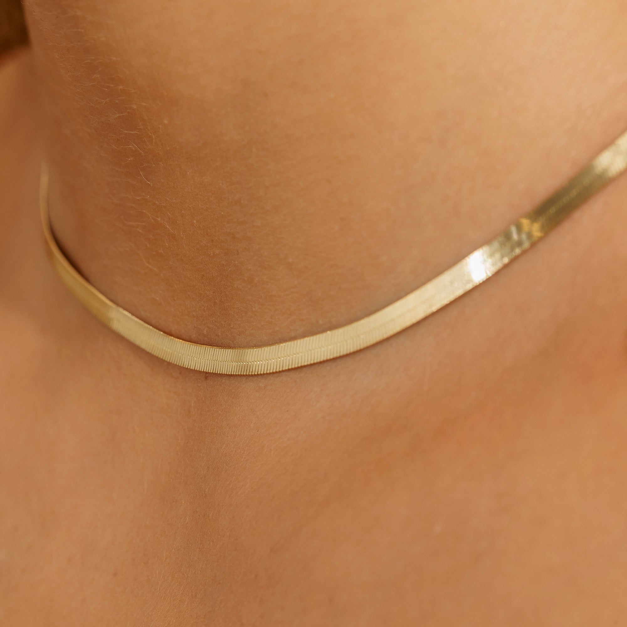 Solid Gold Herringbone Chain Necklace Sarah Elise Jewelry 14K Yellow Gold 16.5 Inches