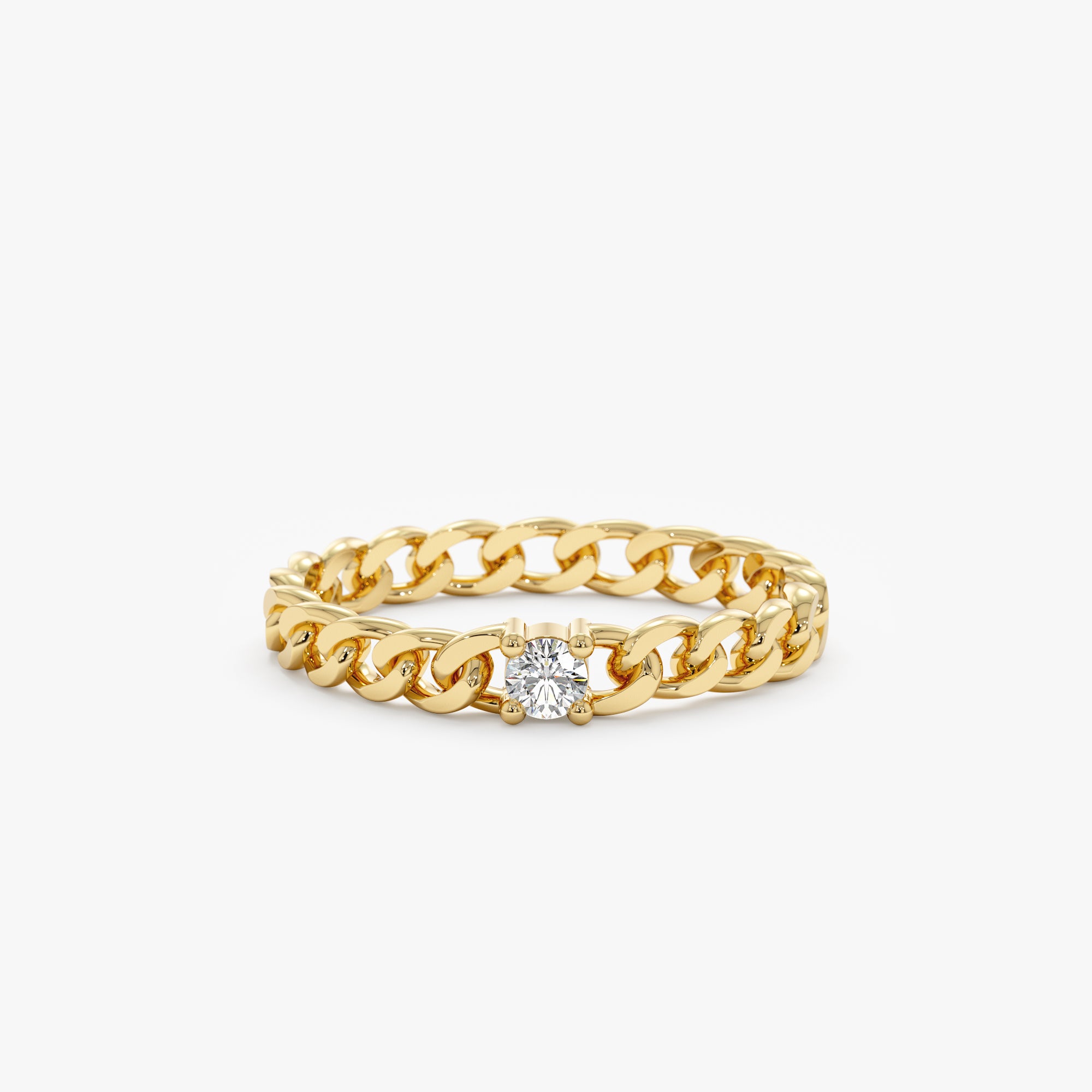 14k Gold Diamond Cuban Chain Ring, Salma