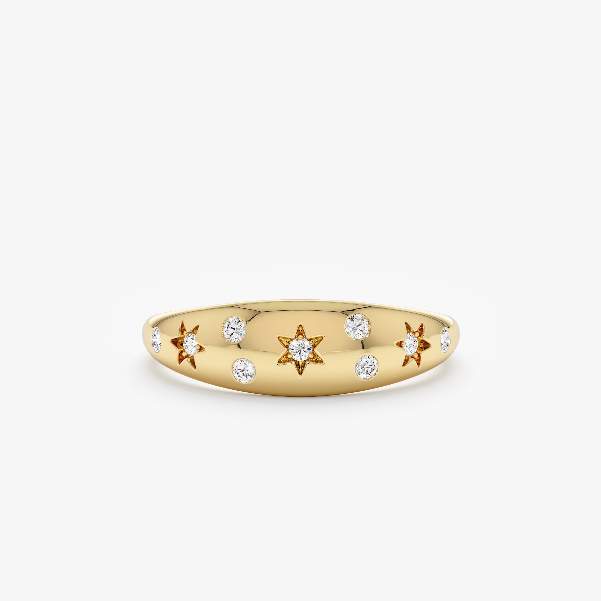 Natural Diamond Starburst Dome Ring In Solid Gold