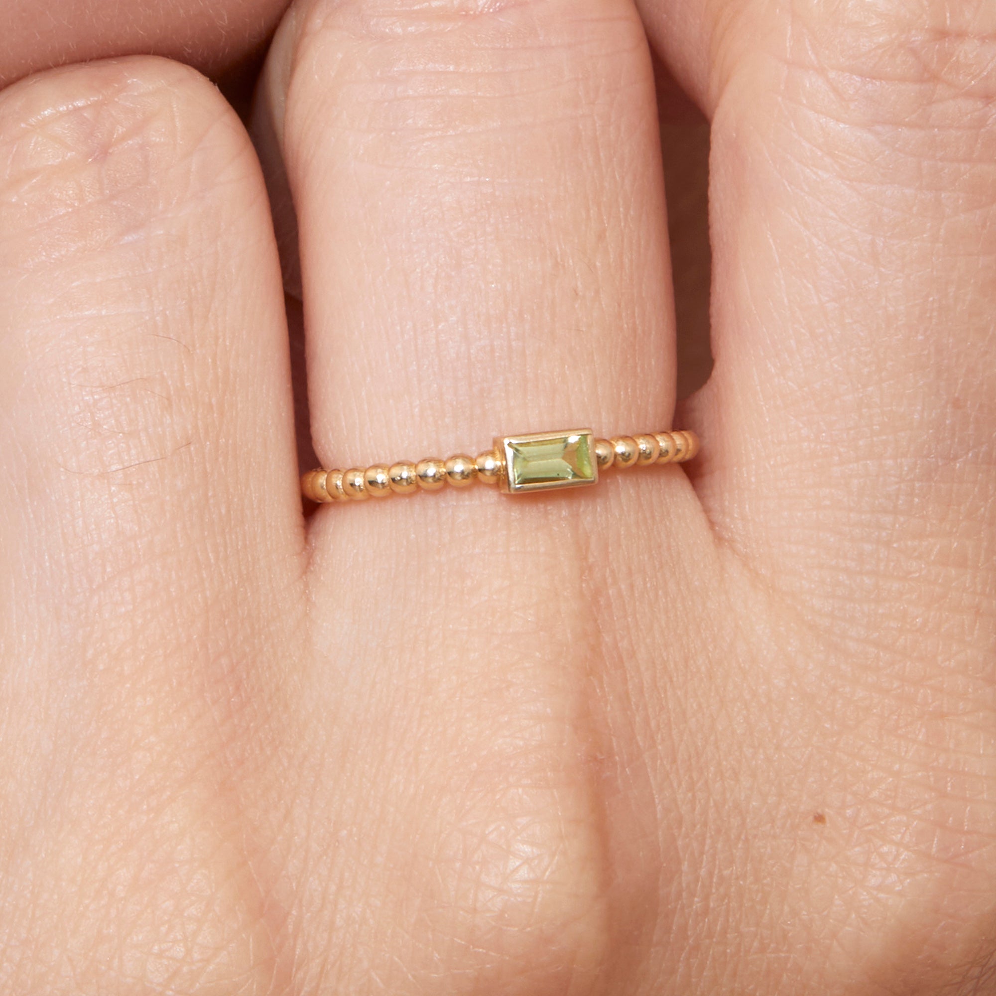 14k Gold Beaded Peridot Ring | Sarah Elise Jewelry