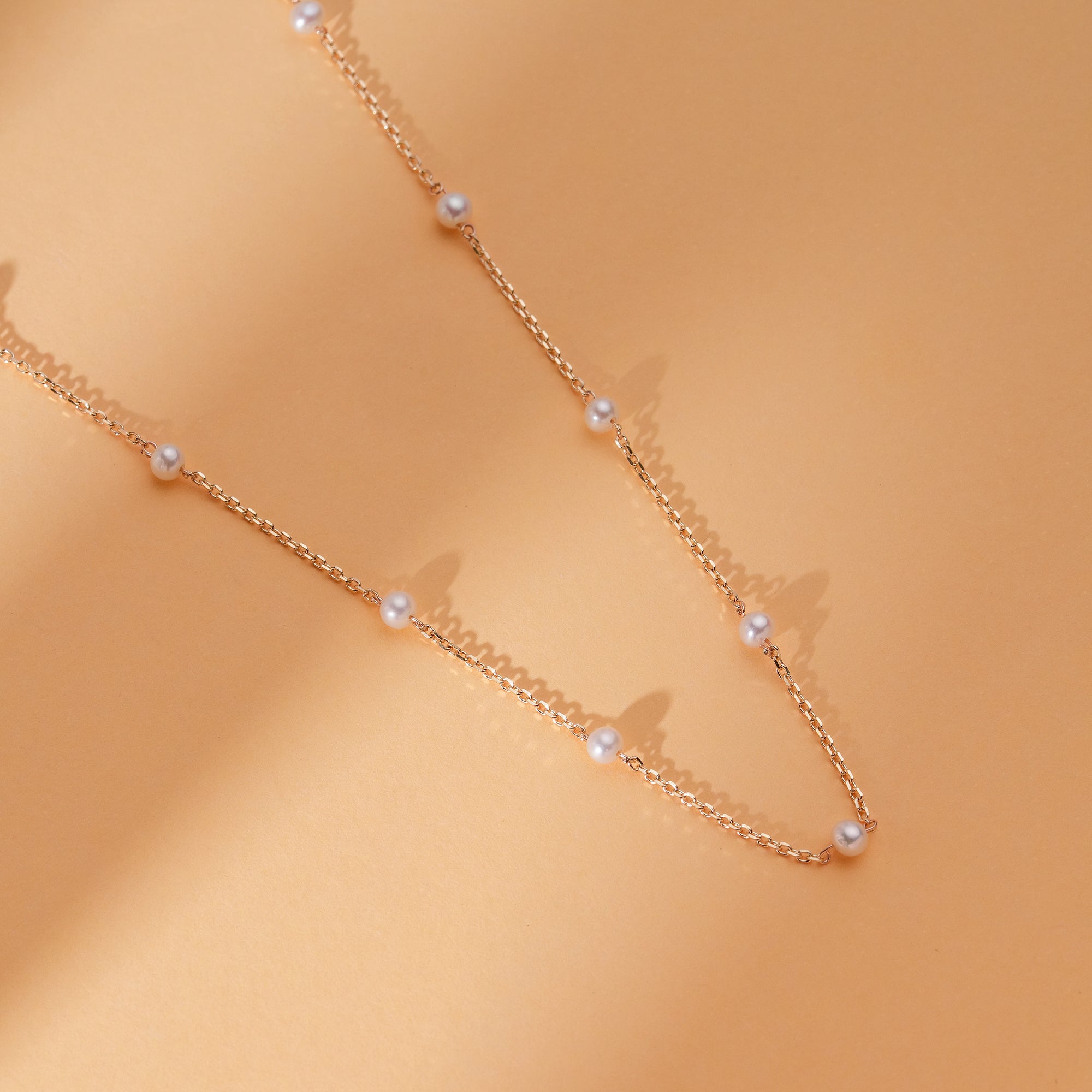 Handmade 14k Solid Gold Petite Beaded Station Chain Necklace