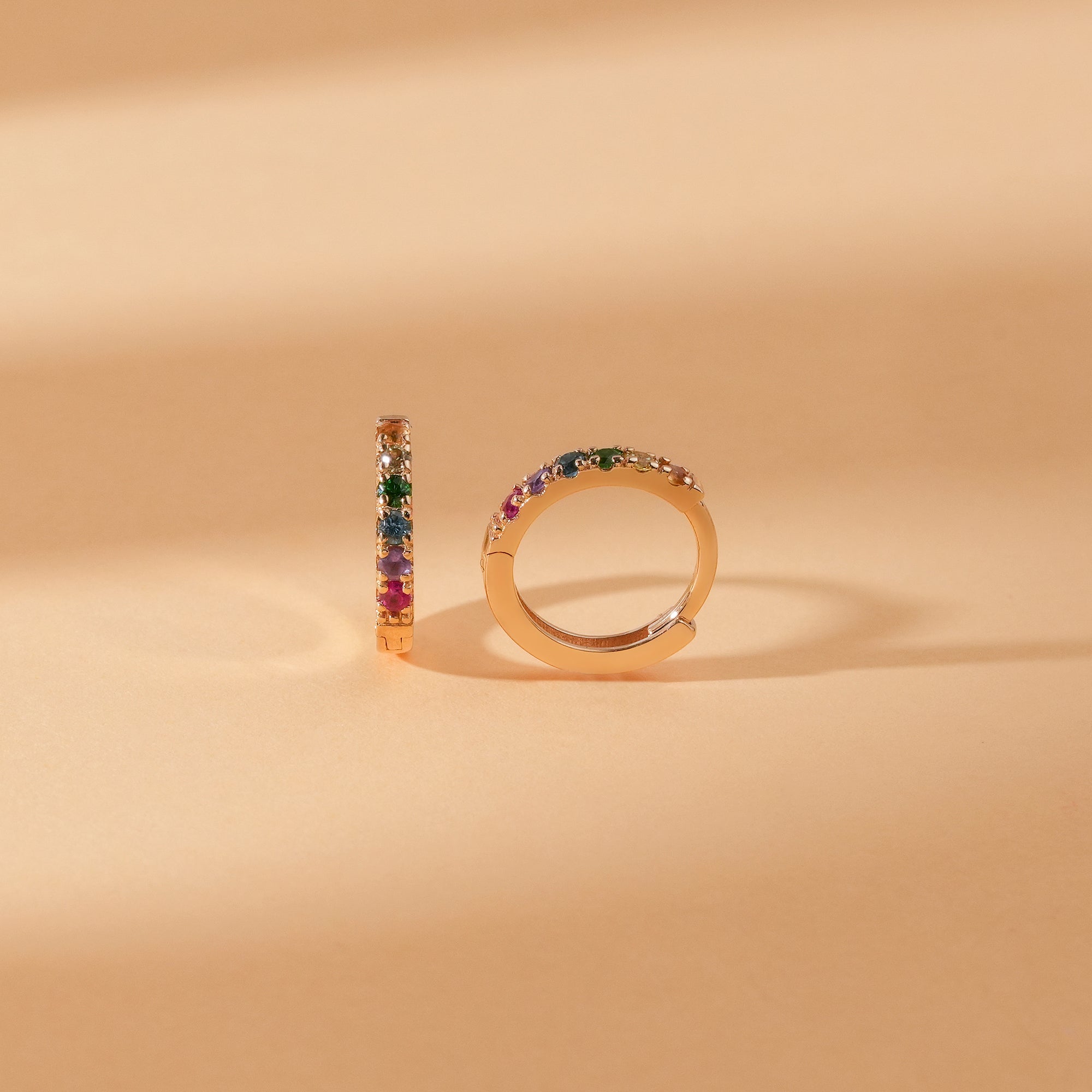 Solid Gold Rainbow Sapphire Huggies | Handmade Jewelry