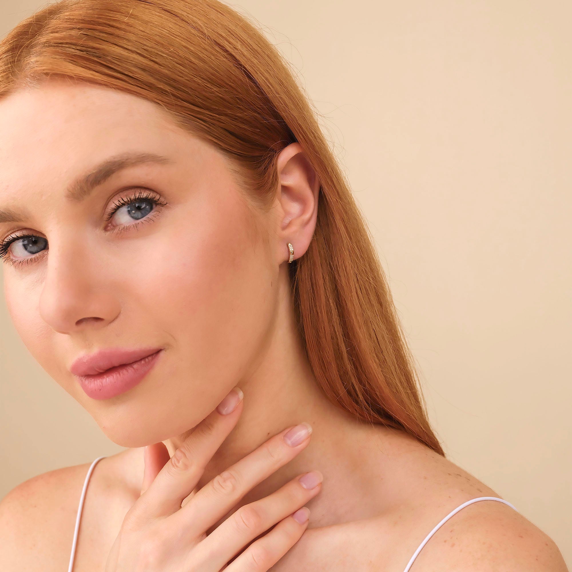 Dainty Solid Gold Diamond Pyramid Huggies | Handmade Jewelry