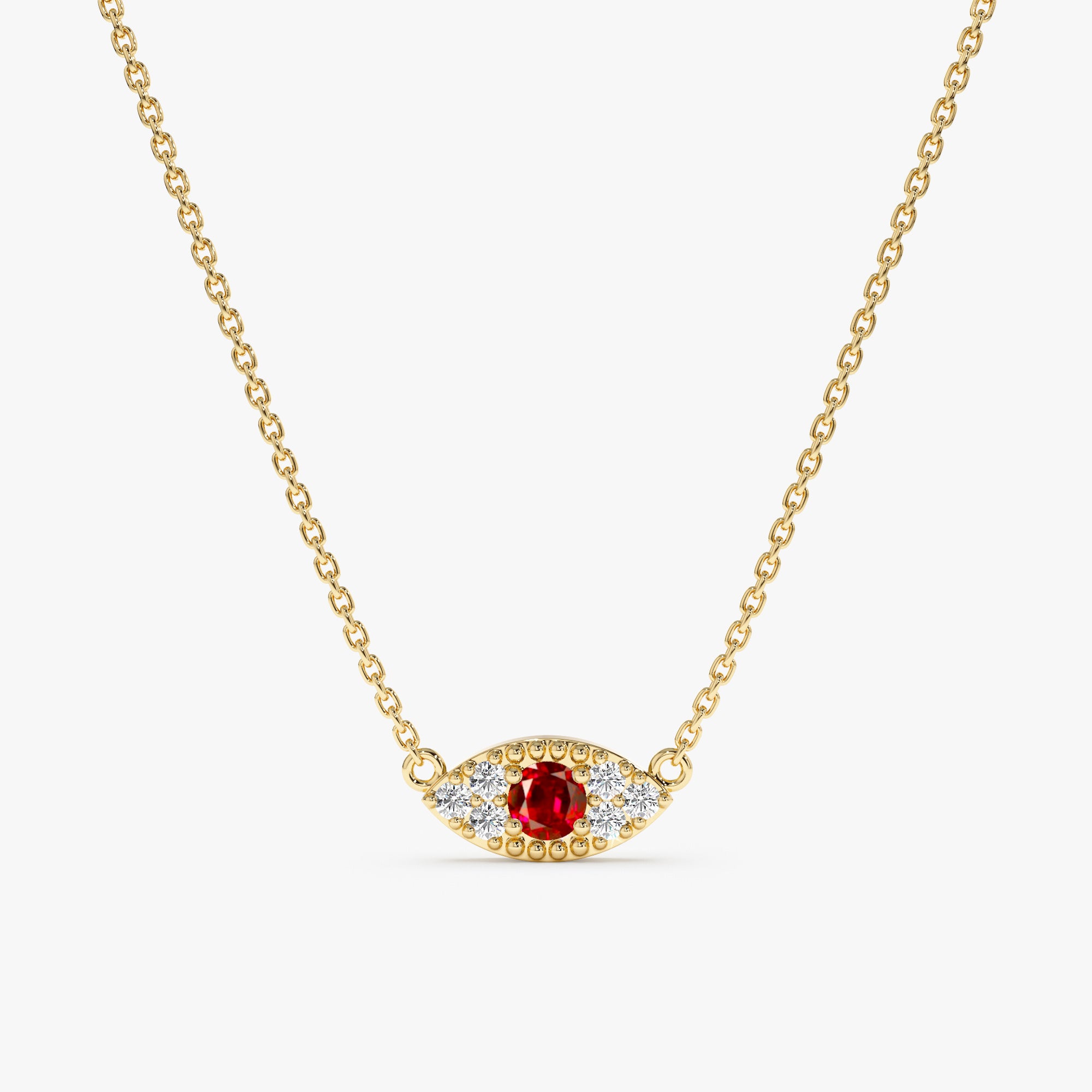 Natural Ruby Evil Eye Diamond Necklace | Handmade Jewelry