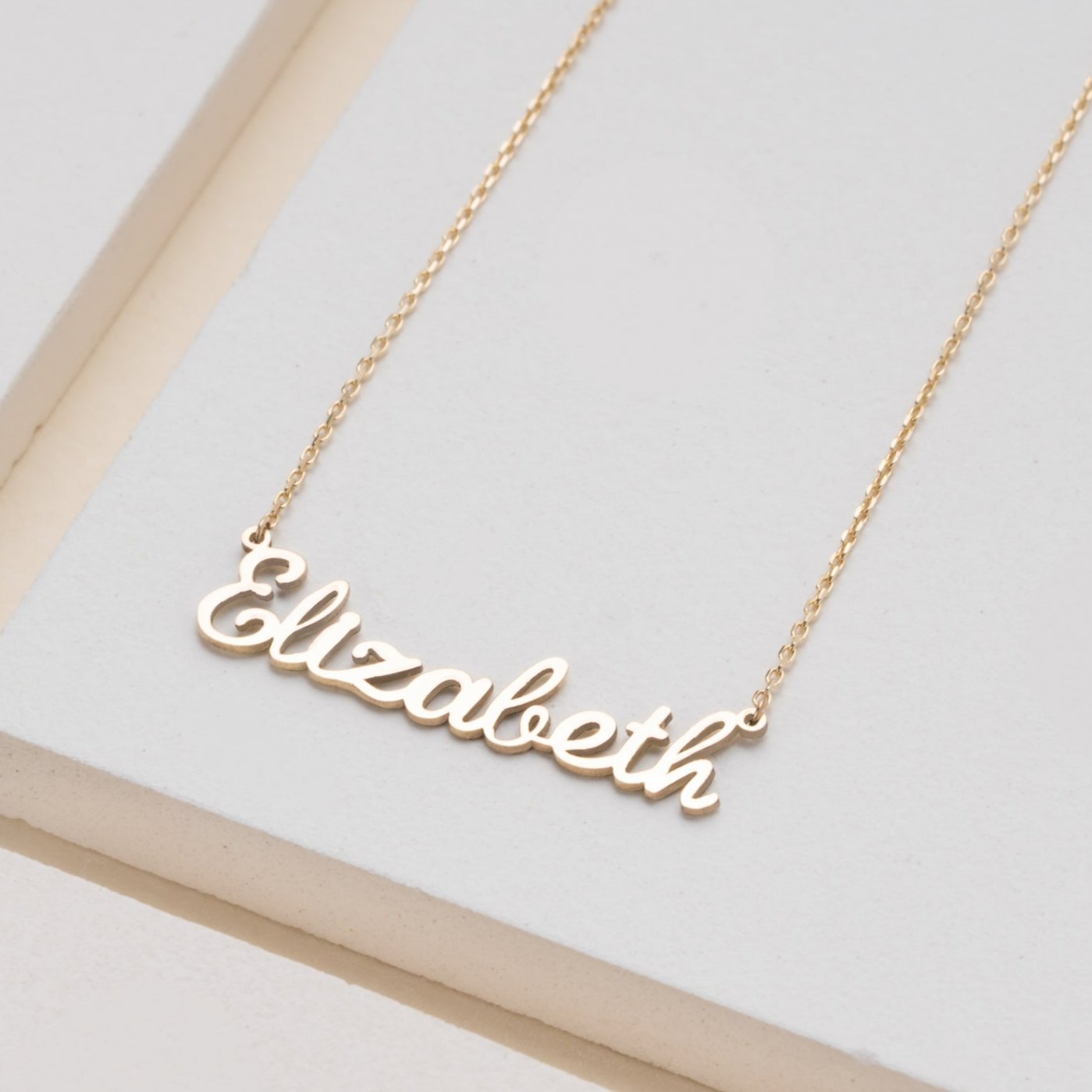 Custom Solid Gold Cursive Name Necklace | Sarah Elise Jewelry