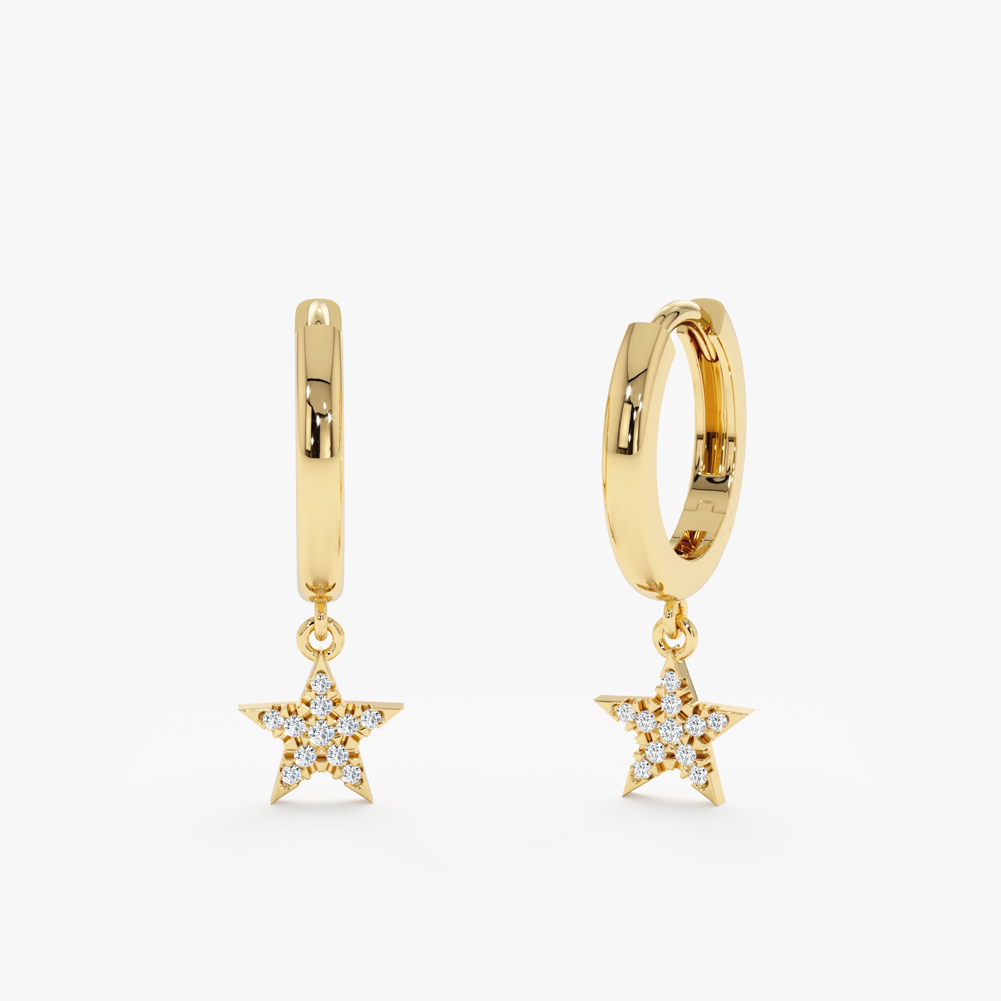 Diamond Star Solid Gold Charm Huggies | Handmade Jewelry