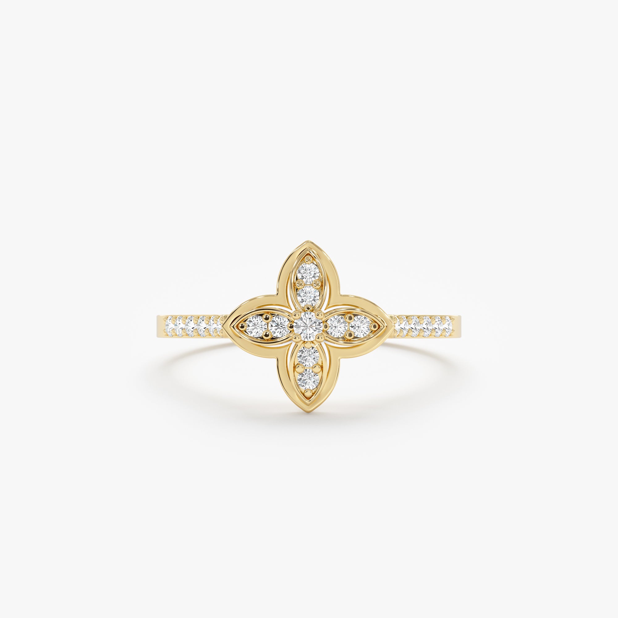 Natural Diamond Clover Ring In Solid Gold