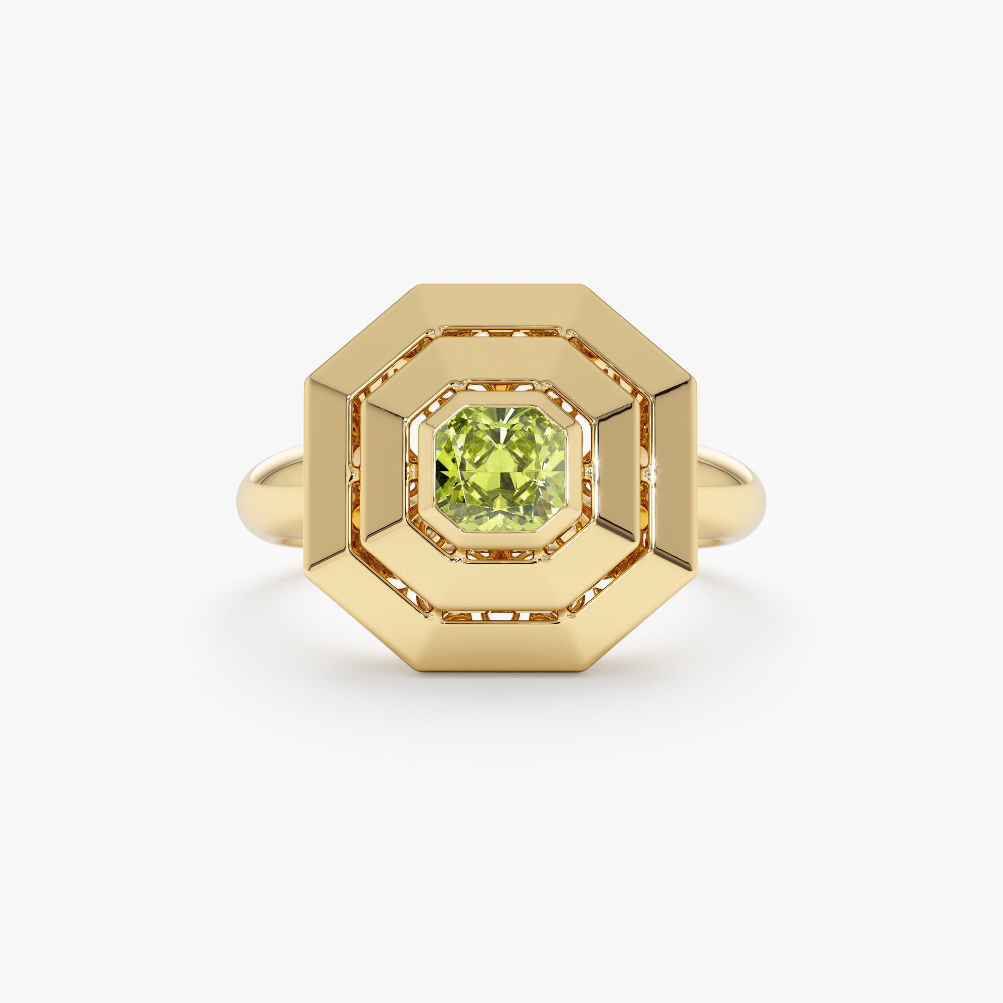 Octagon Peridot Signet Ring