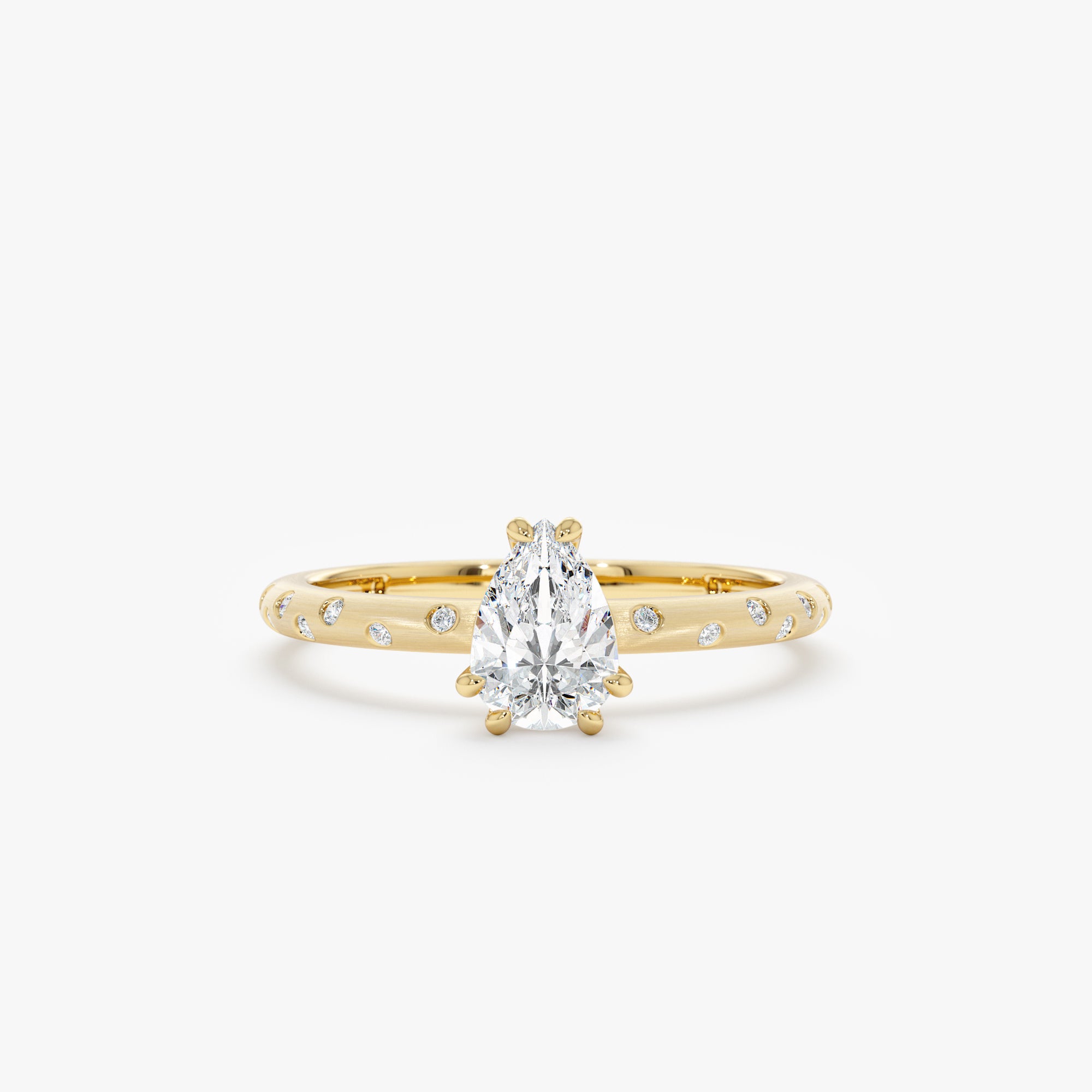 Pear Diamond Flush Set Engagement Ring