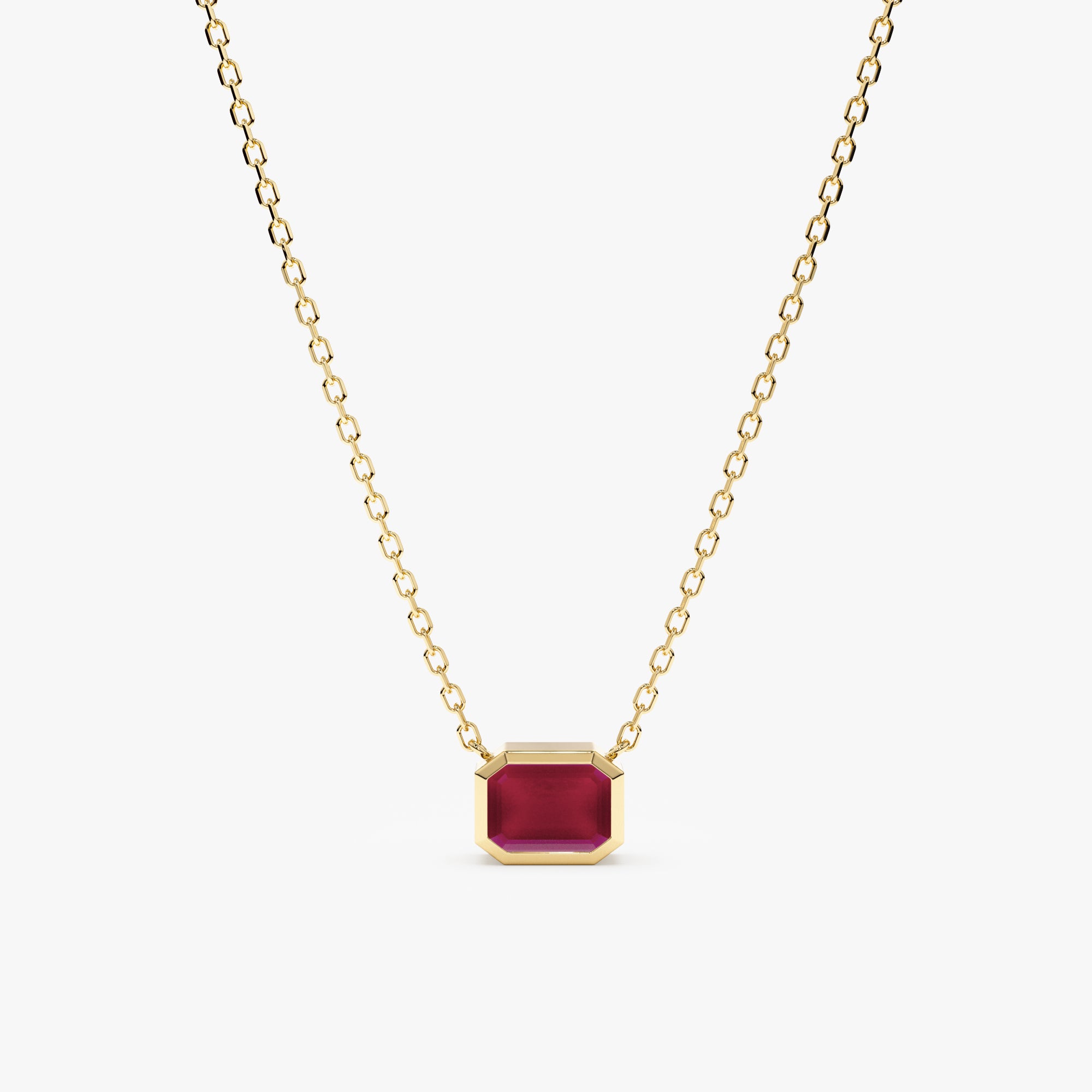 Solid Gold Natural Octagon Ruby Necklace | Handmade Jewelry