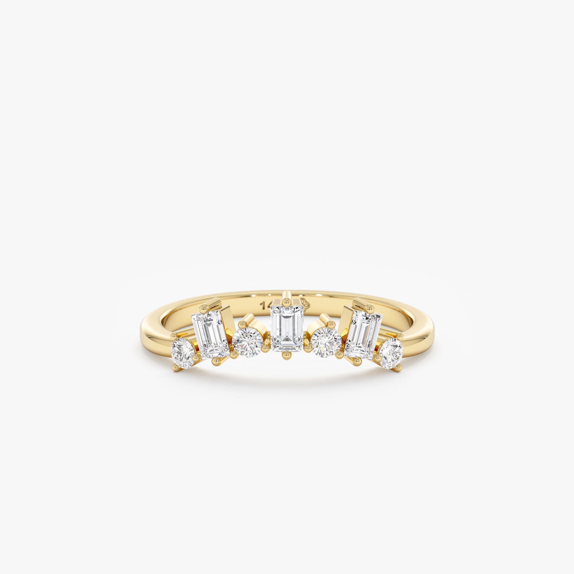 Solid Gold Nesting Ring with Baguette and Round Cut Diamonds