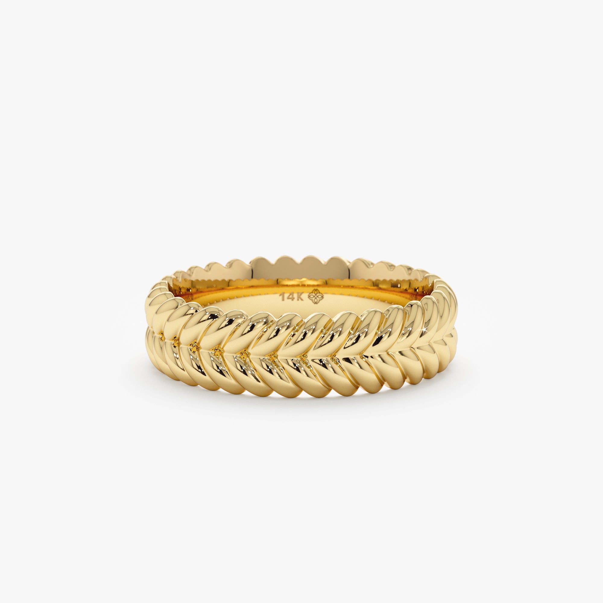 Wide Ribbed Wedding Ring In Solid Gold