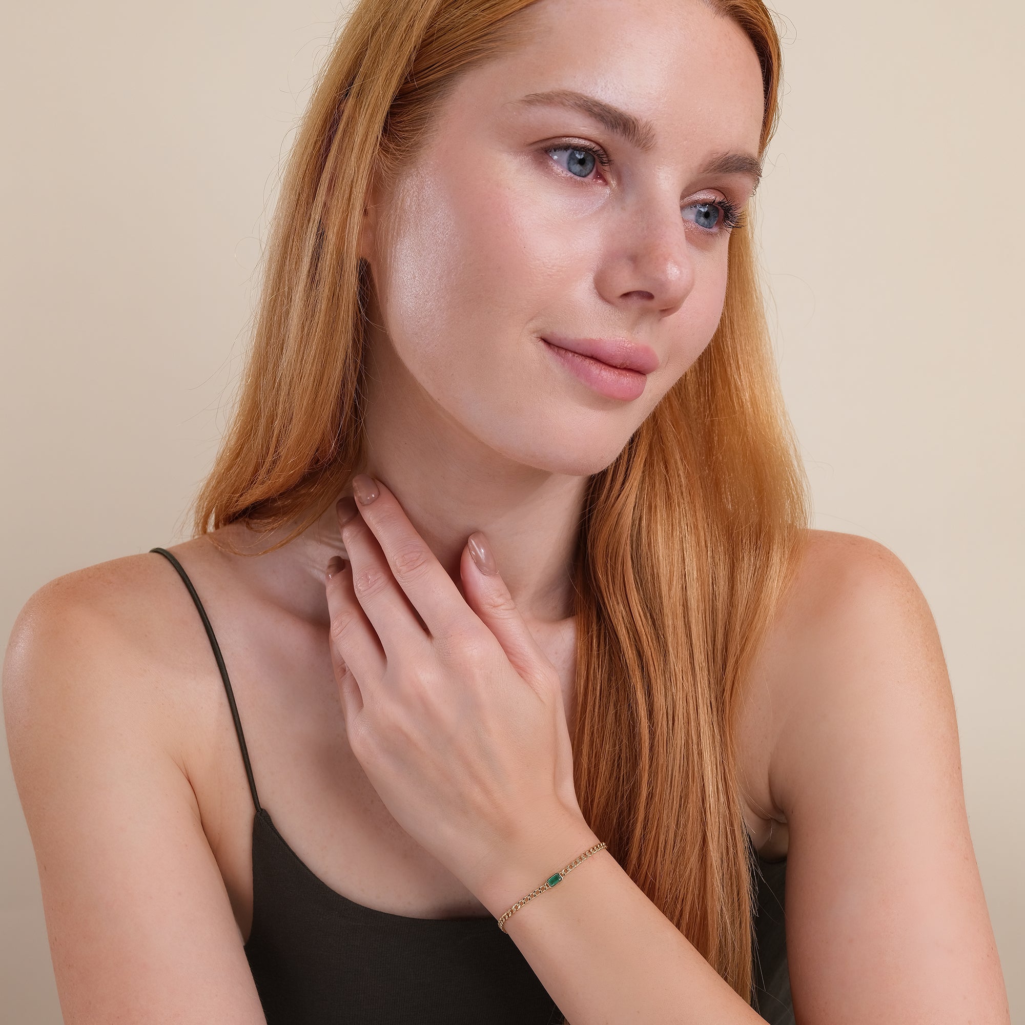 14k Cuban Chain Natural Emerald Bracelet | Sarah Elise Jewelry