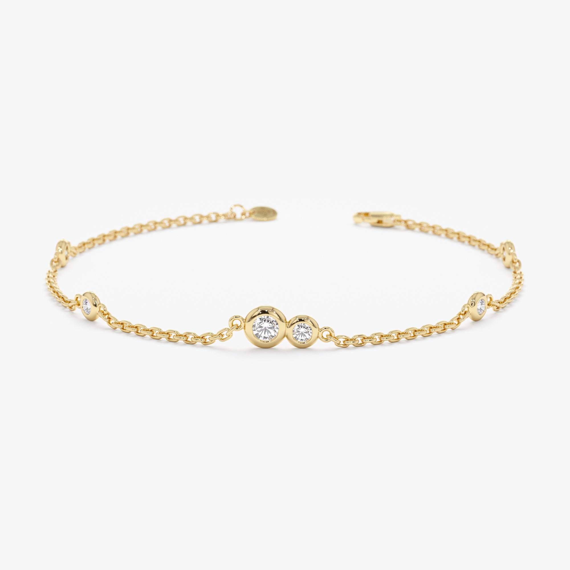 Solid Gold Natural Diamond Station Bracelet with Bezel Sets