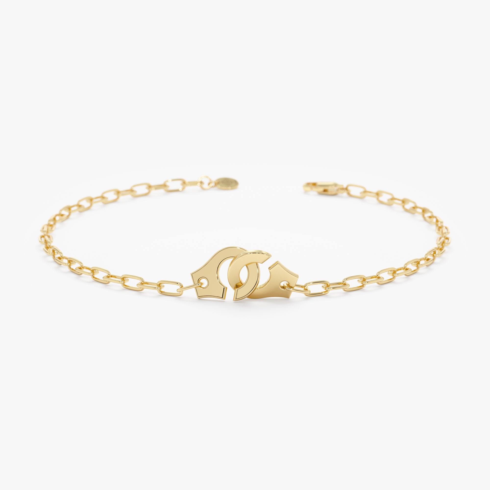 Handmade 14k Solid Gold Paperclip Chain Handcuff Bracelet