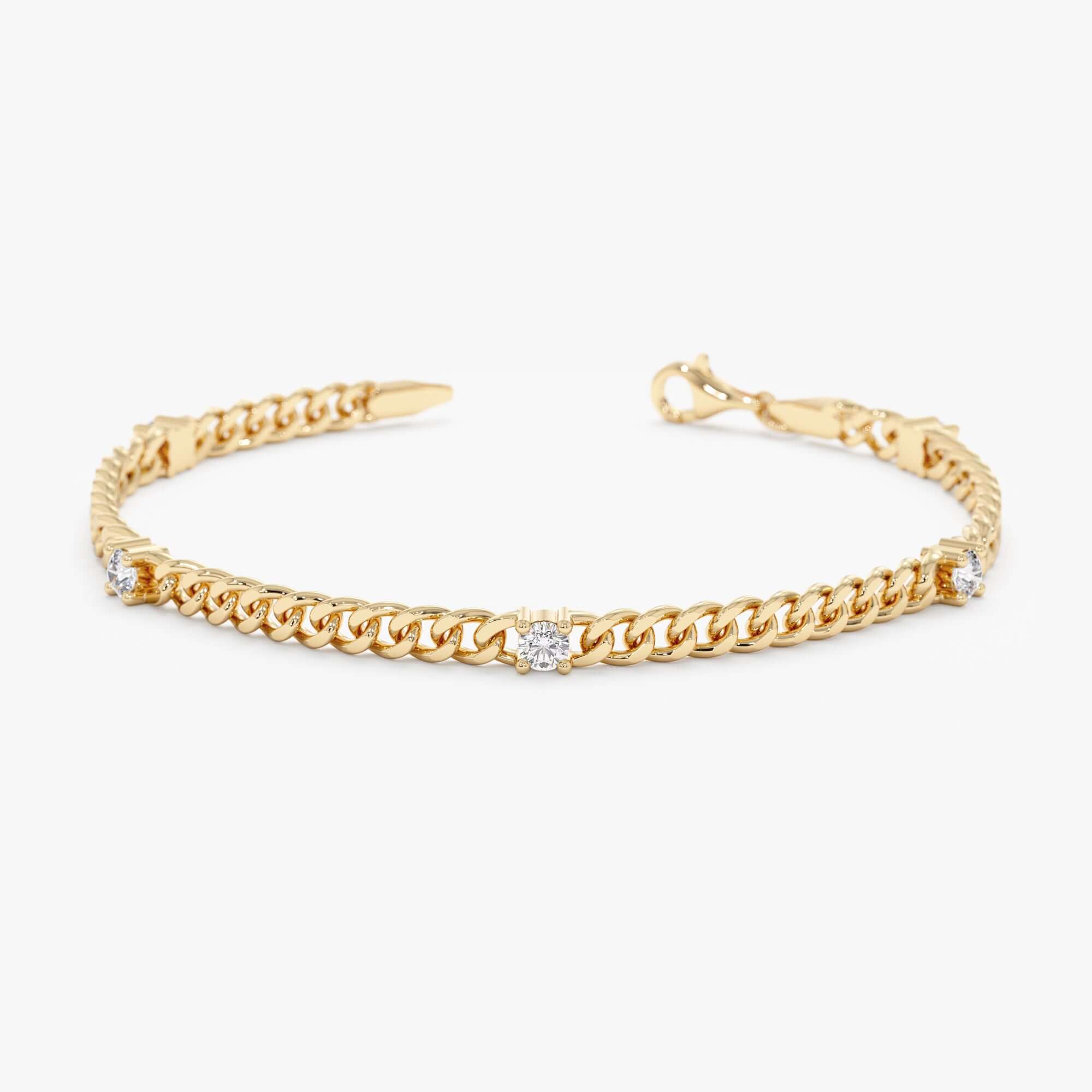 14k Diamond Cuban Chain Link Bracelet