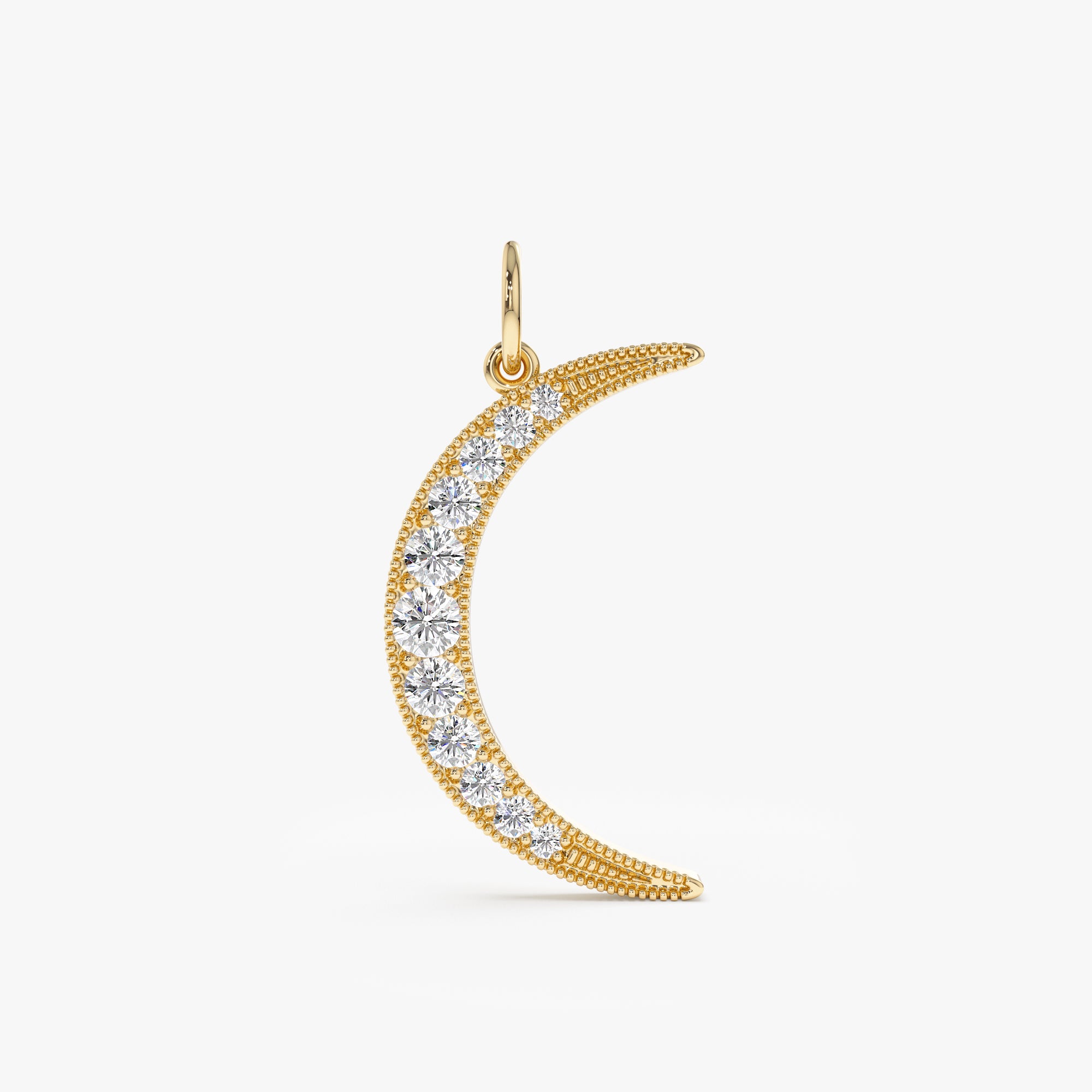 Natural Diamond Solid Gold Moon Charm | Handmade Jewelry