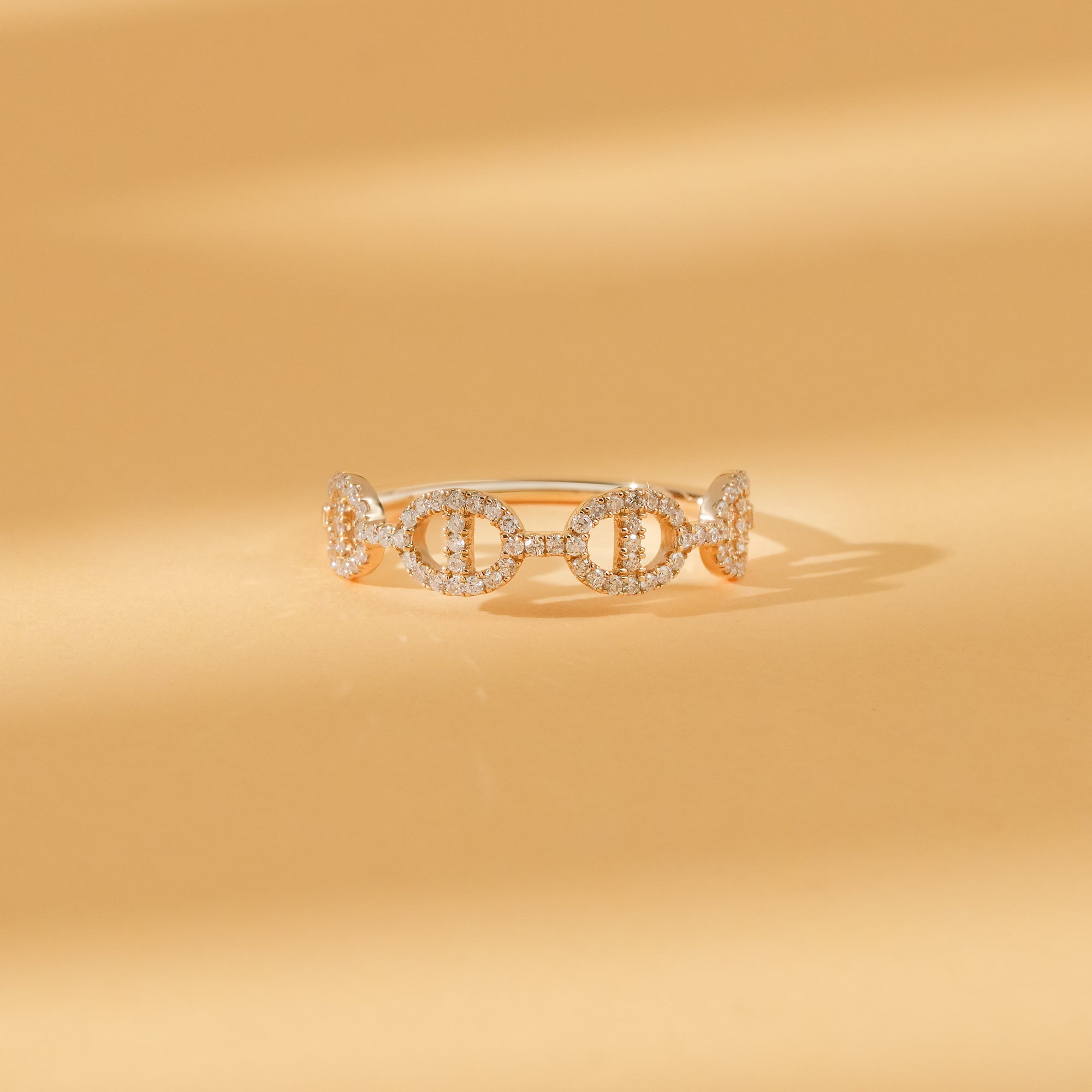 Natural Diamond Solid Gold Link Ring