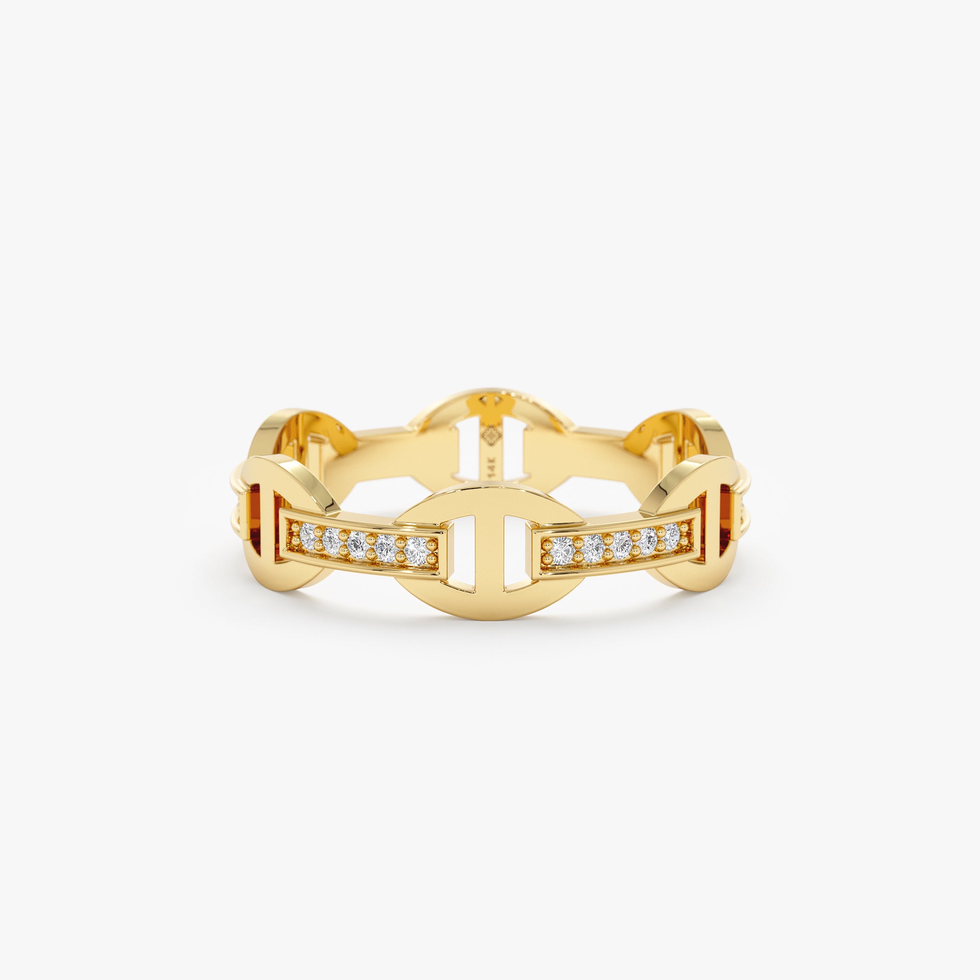 Handcrafted In Solid Gold Diamond Chain Ring