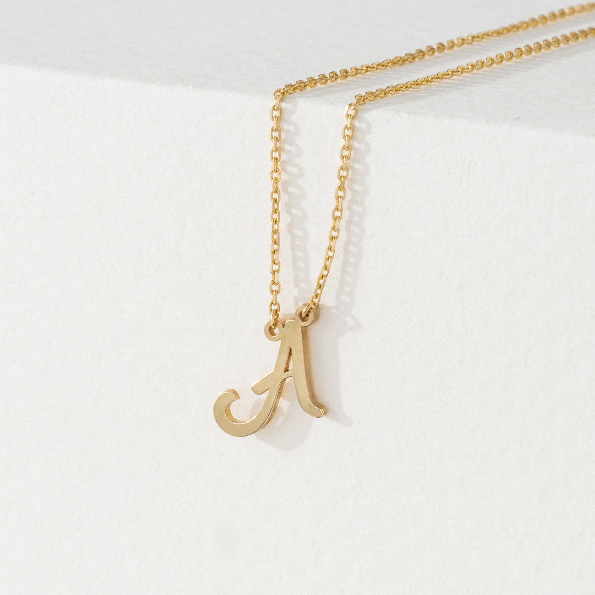Solid Gold and Handcrafted Cursive Capital Initial Necklace
