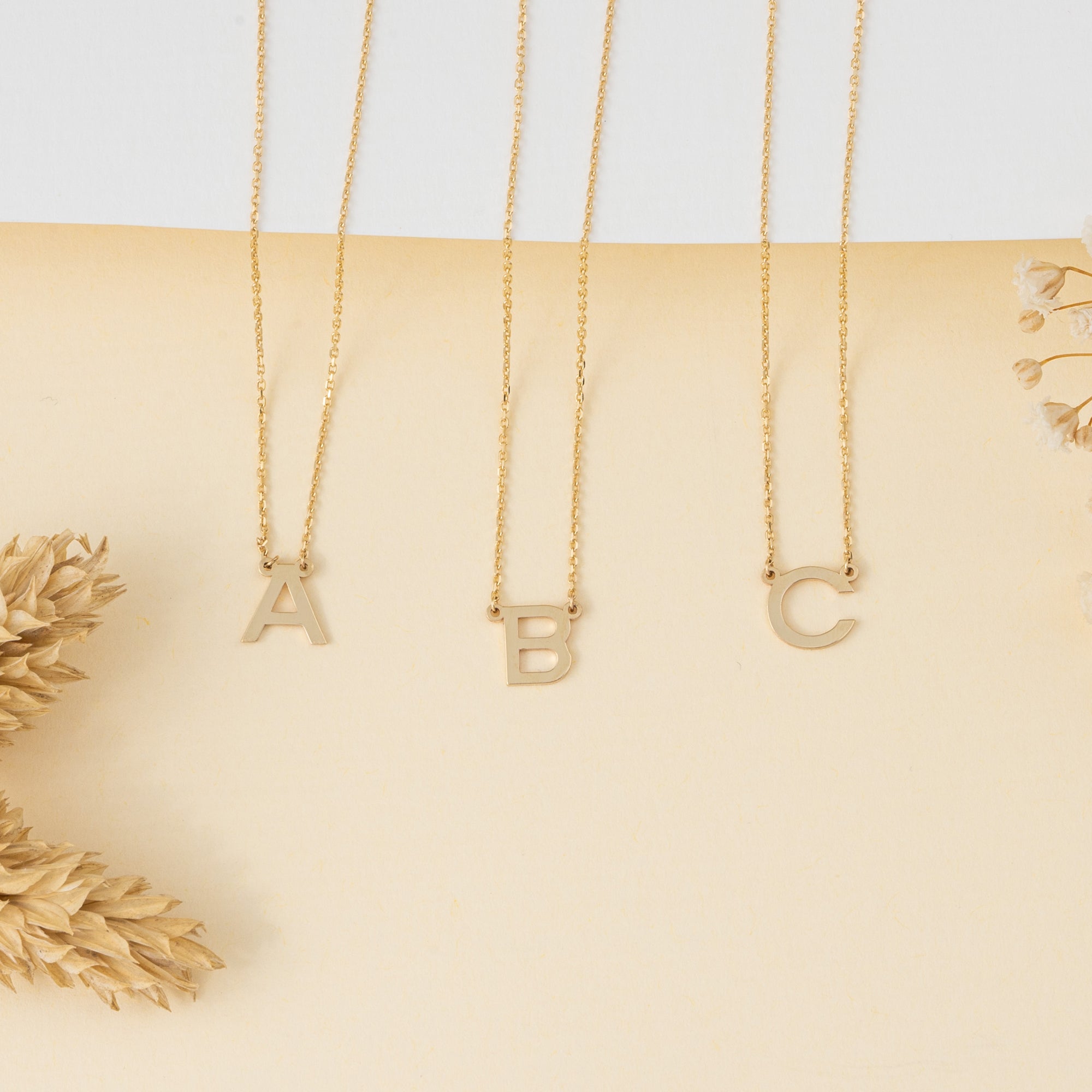 Handcrafted Minimal Plain Gold Block Letter Initial Necklace