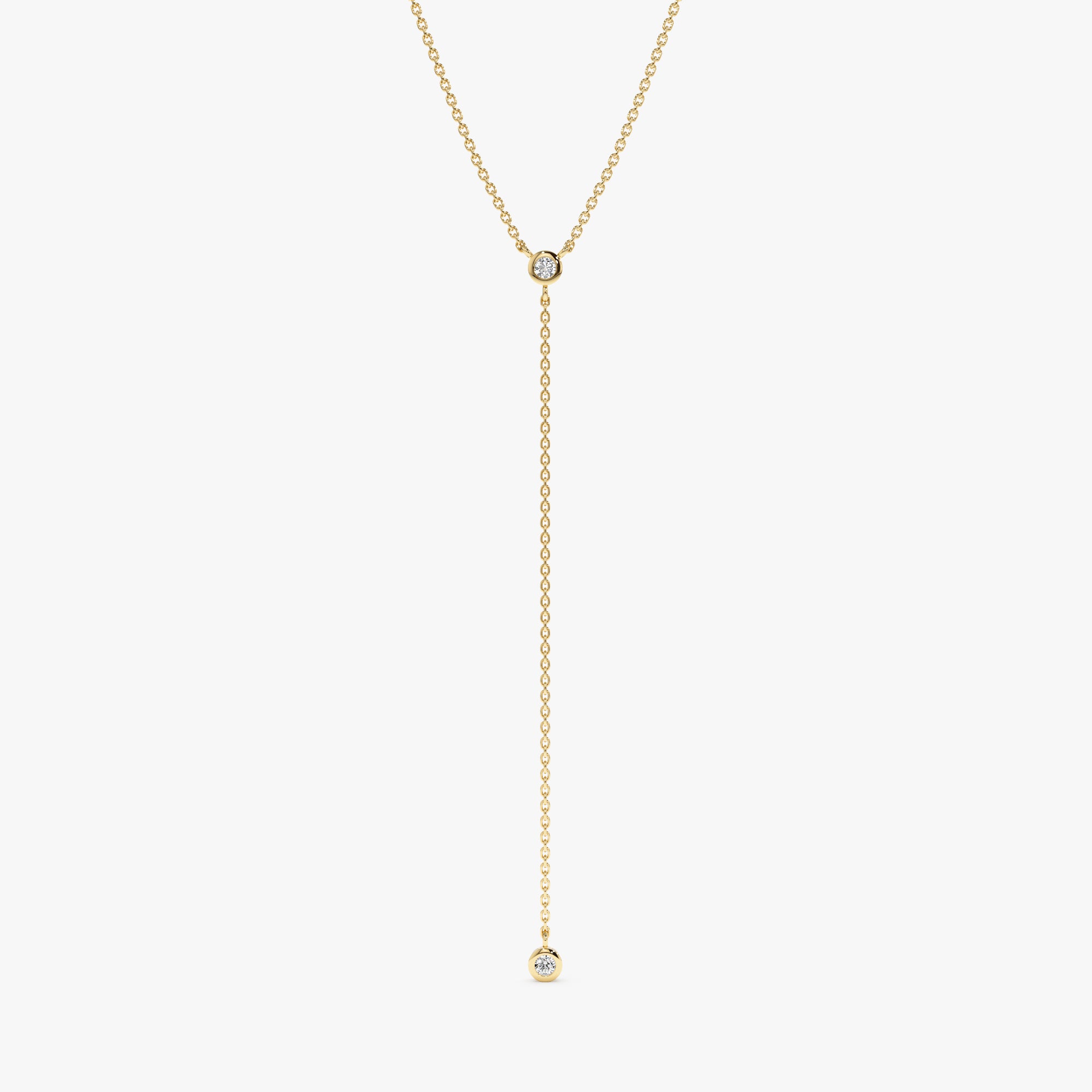 Bezel Set Double Diamond Lariat Y Necklace In Solid Gold