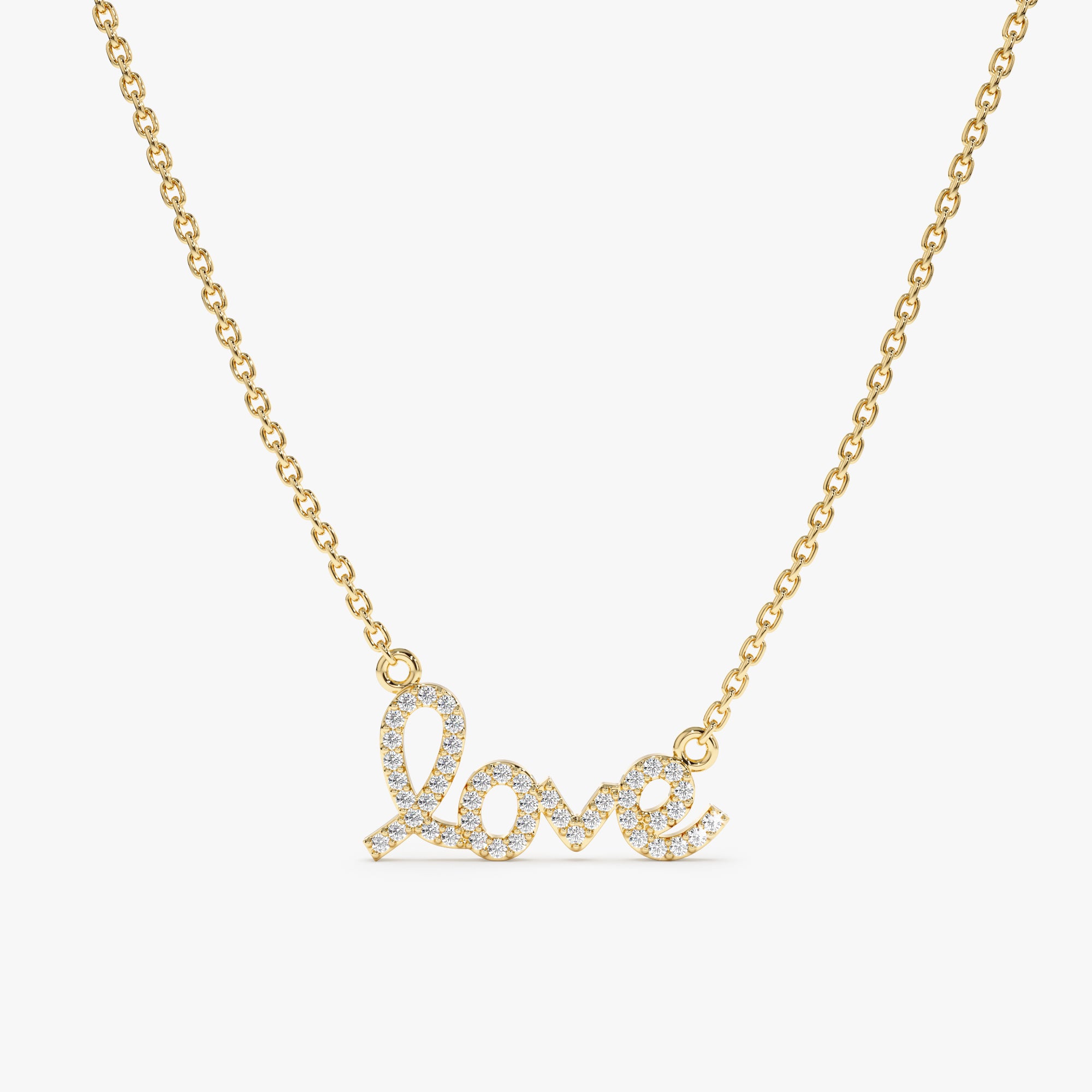 Cursive Natural Diamond Love Necklace | Handmade Jewelry