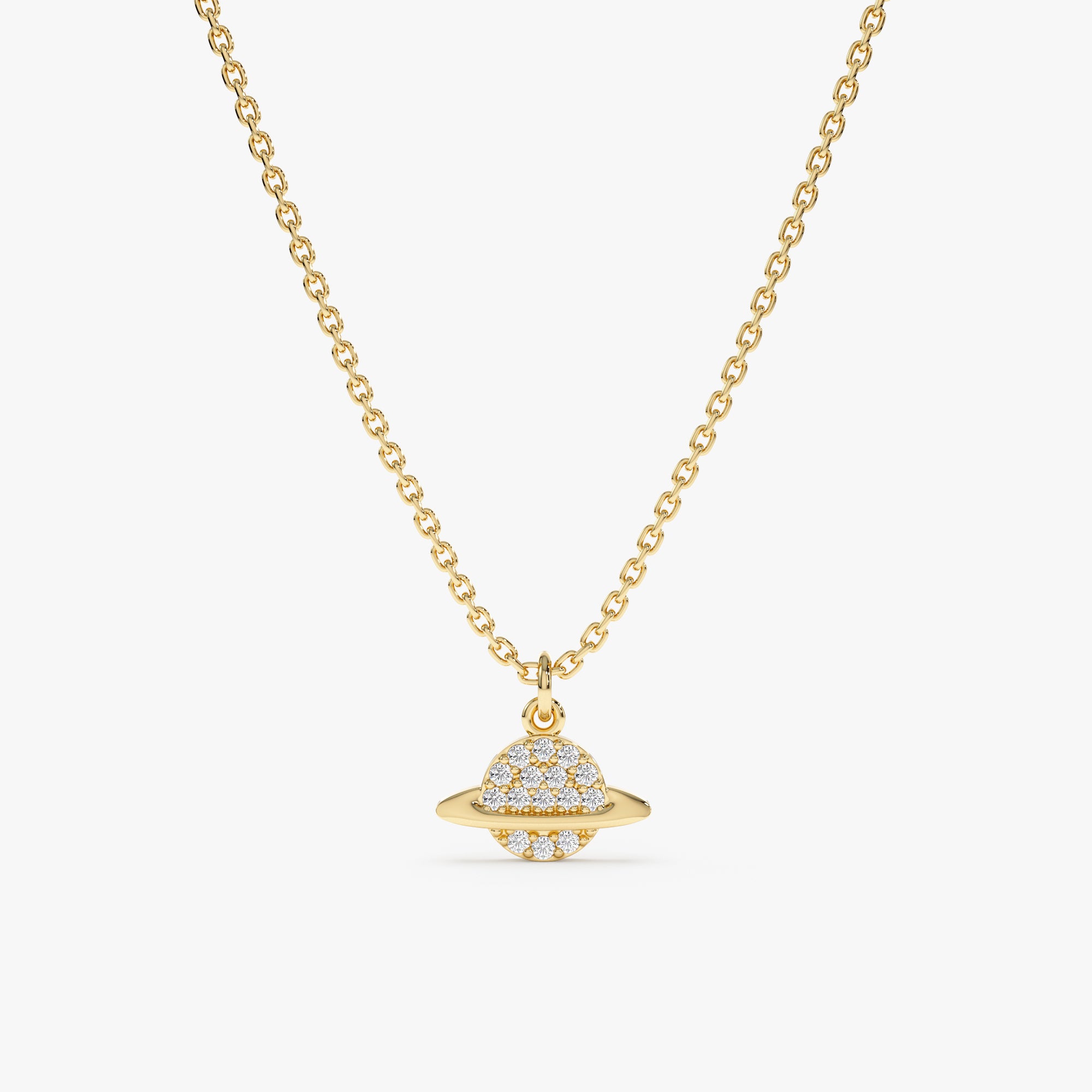 Solid Gold Diamond Saturn Pendant Necklace | Sarah Elise Jewelry