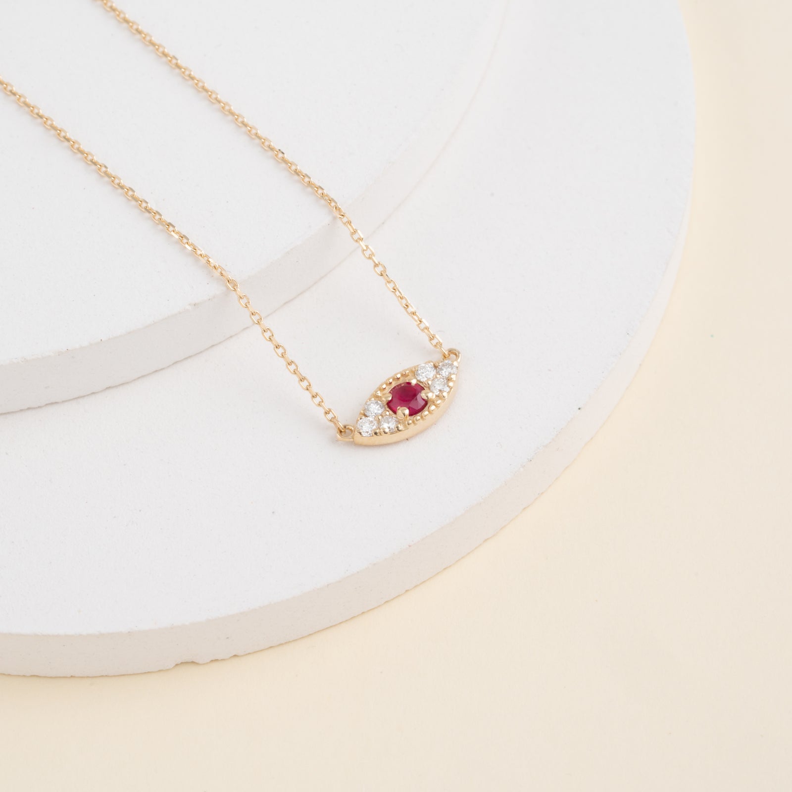 Natural Ruby Evil Eye Diamond Necklace Handmade Jewelry