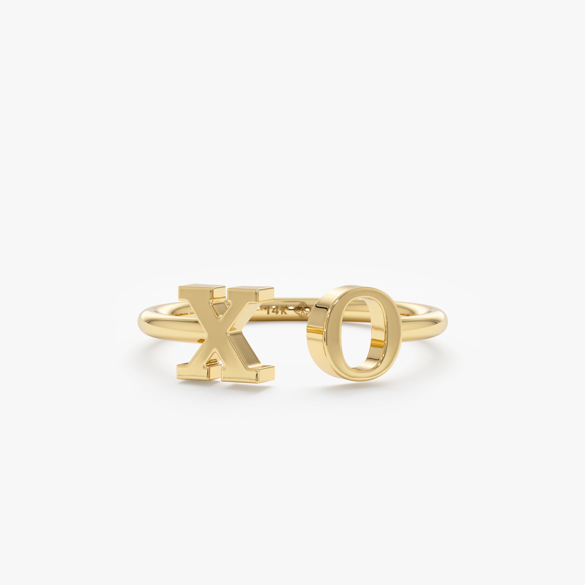 Custom Double Initial Open Ring Crafted in 14k Solid Gold