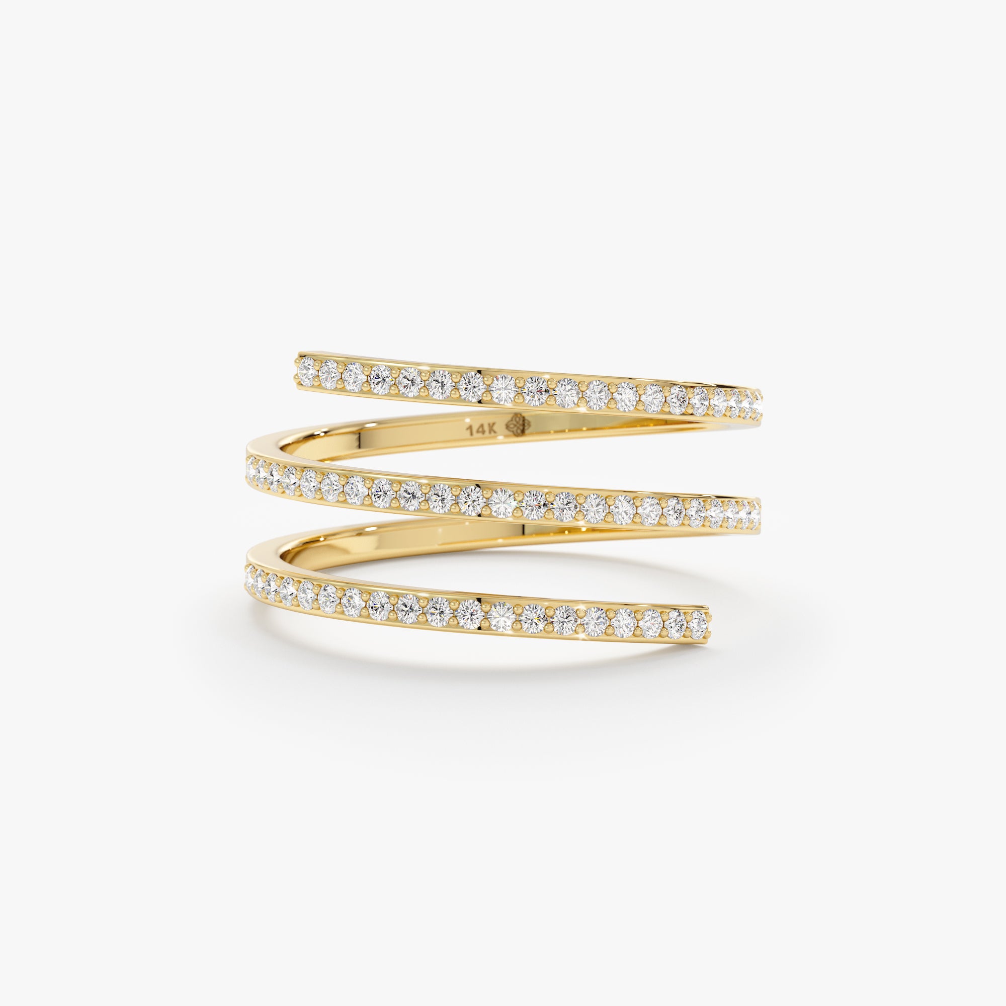 Gold White Diamond Spiral Ring - Handmade