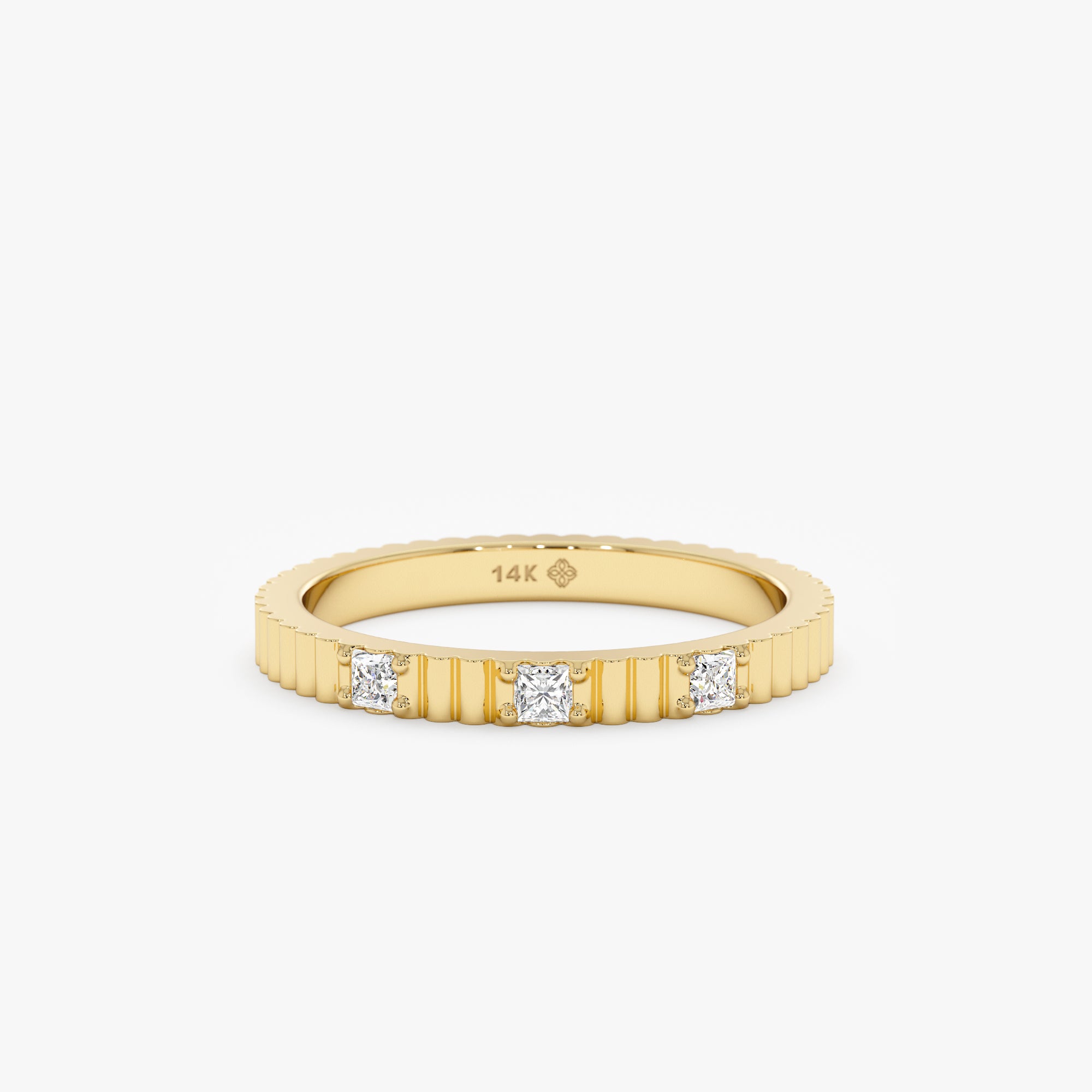 Natural Diamond Fluted Ring In Solid Gold