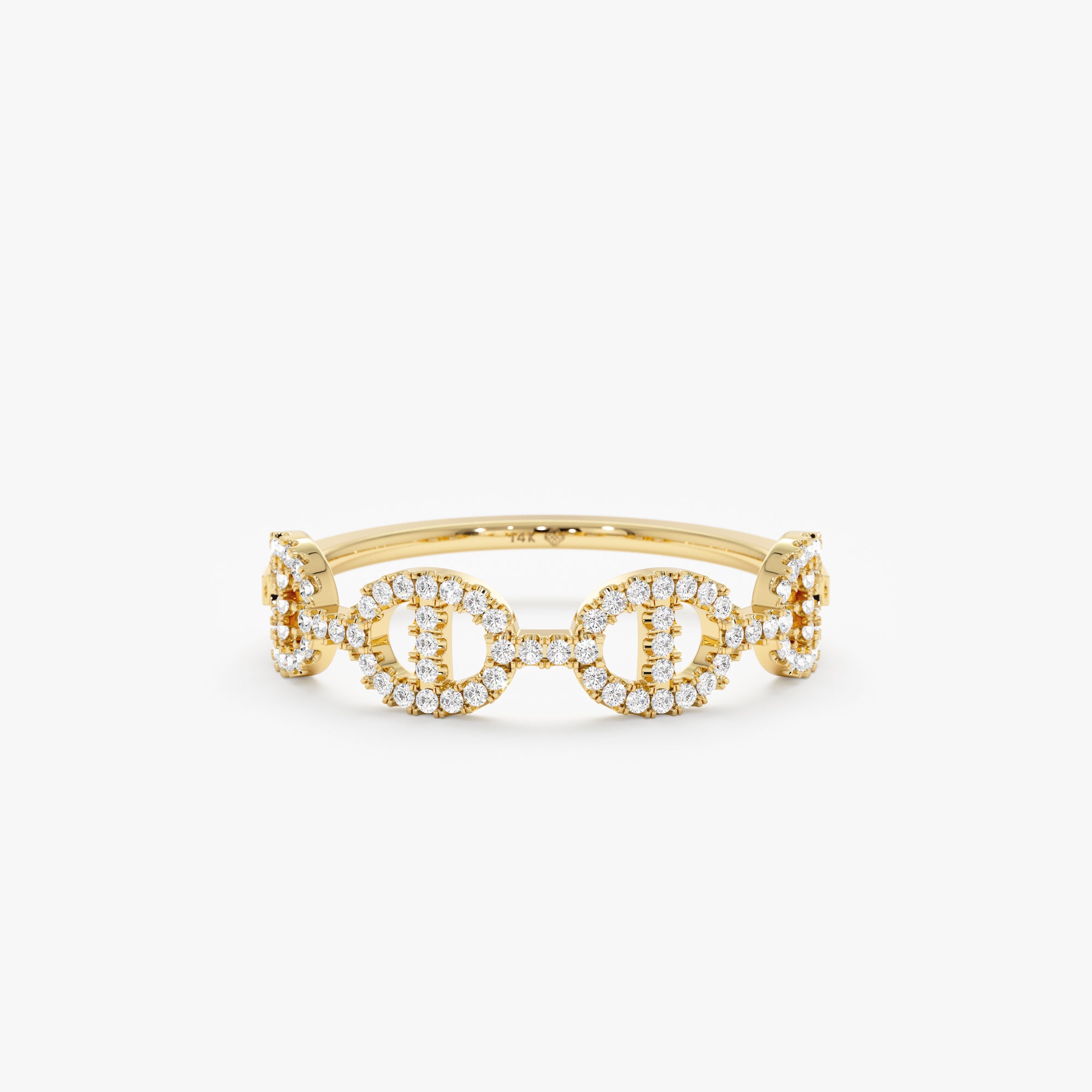 Natural Diamond Solid Gold Link Ring