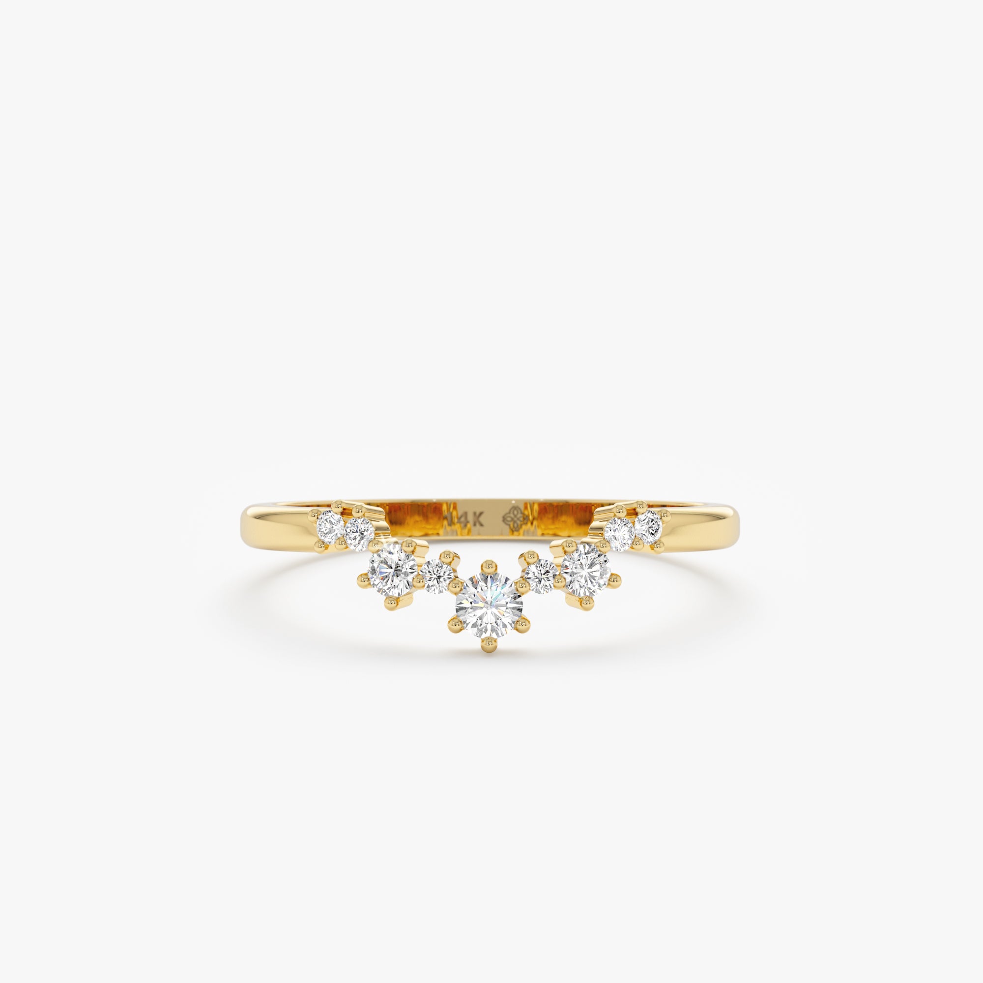 Brilliant Cut Natural White Diamond Nesting Ring, Solid Gold