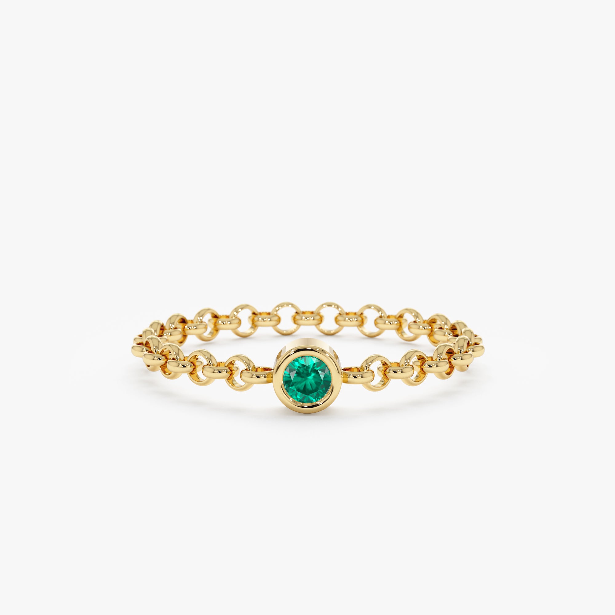 Natural Emerald 14k Gold Chain Ring