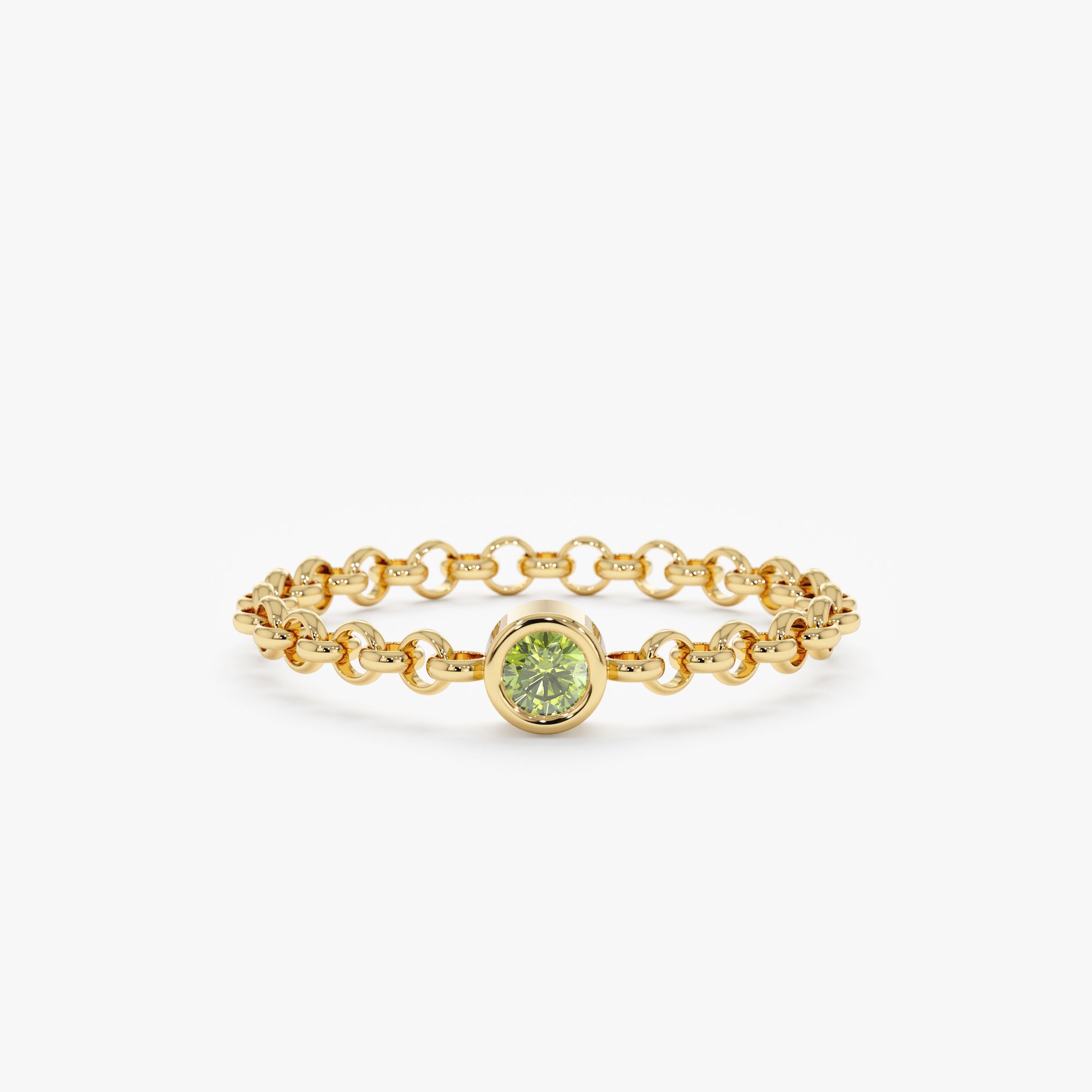 14k Solid Gold Natural Peridot Chain Ring