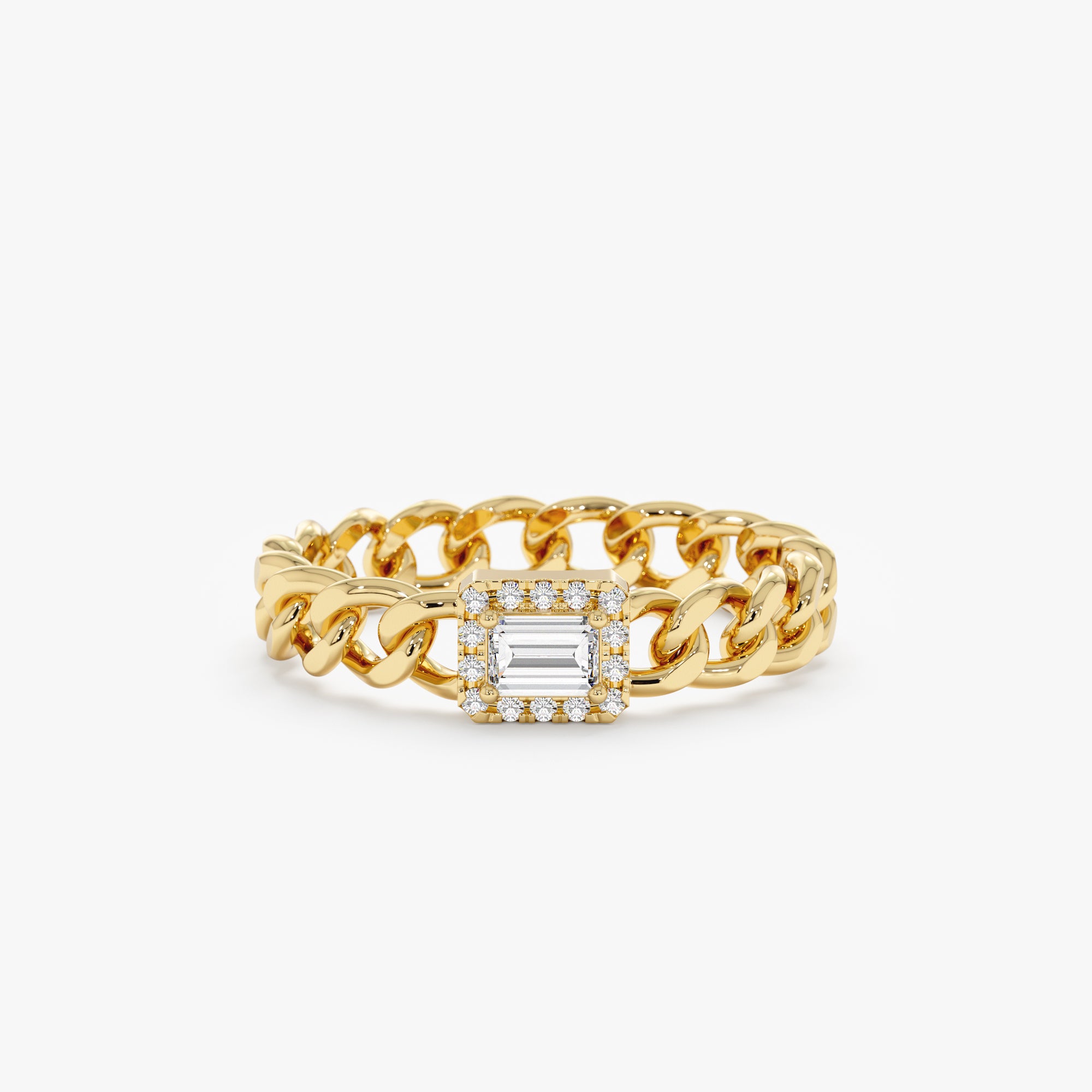 Natural Diamond Chain Ring In Solid 14k Gold