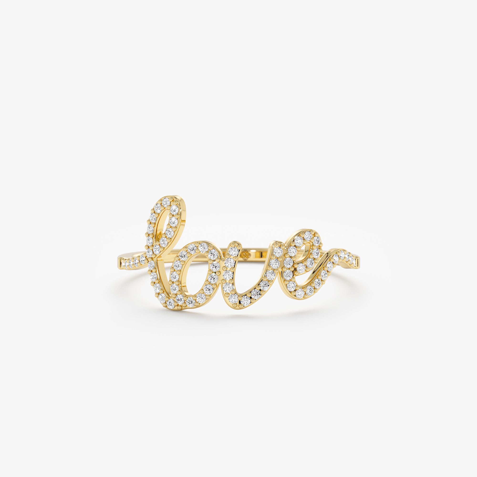 Cursive Diamond Love Ring with Natural Diamond in Solid Gold