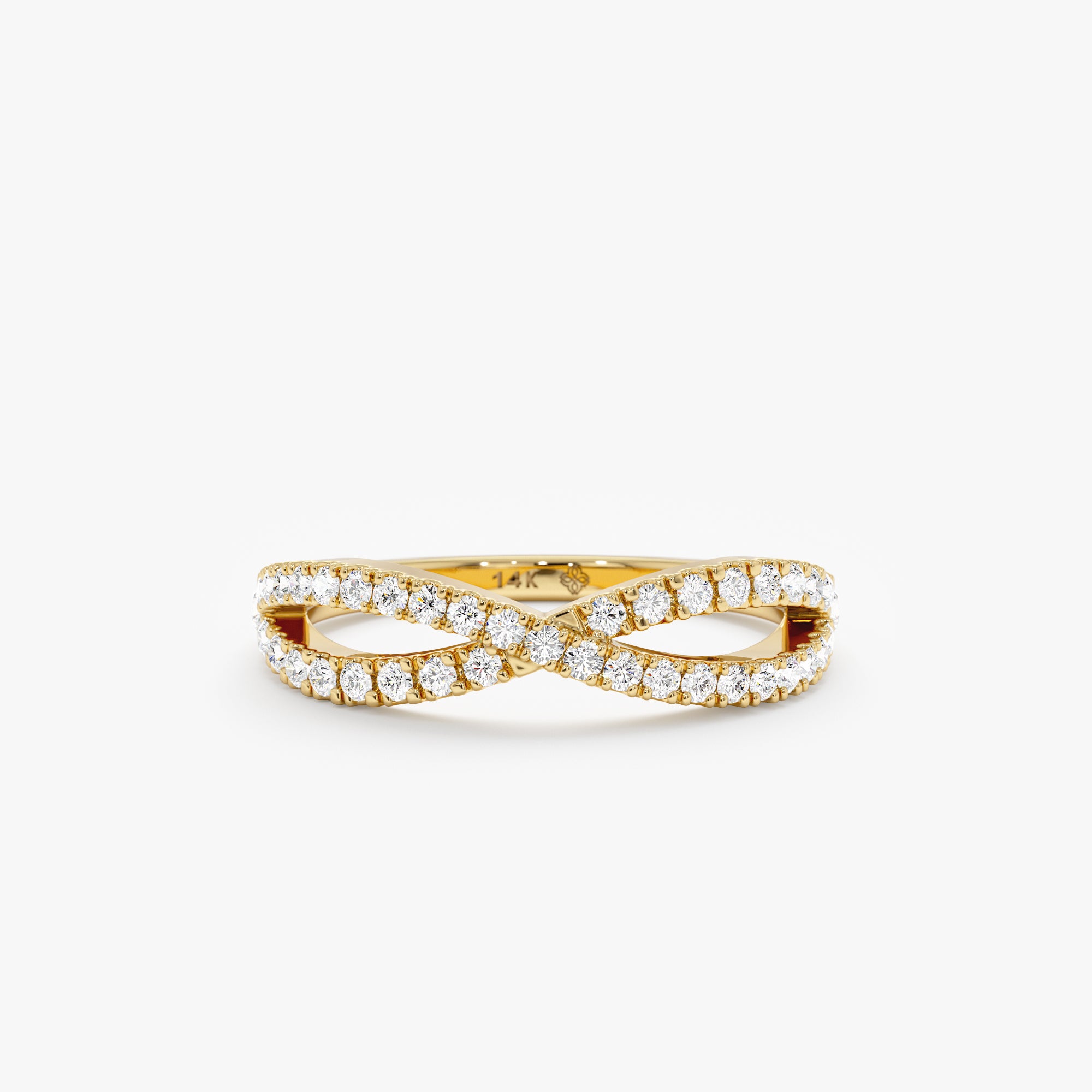 Natural Diamond X Ring In Solid Gold