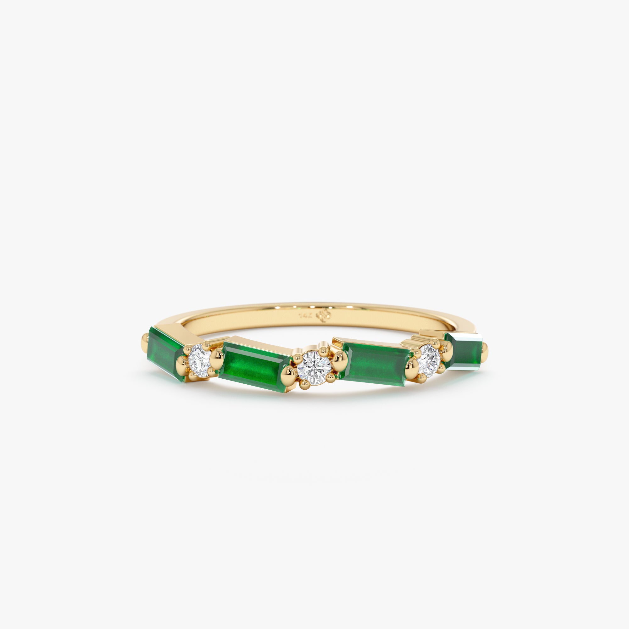 14k Solid Gold Natural Diamond and Emerald Stacking Ring