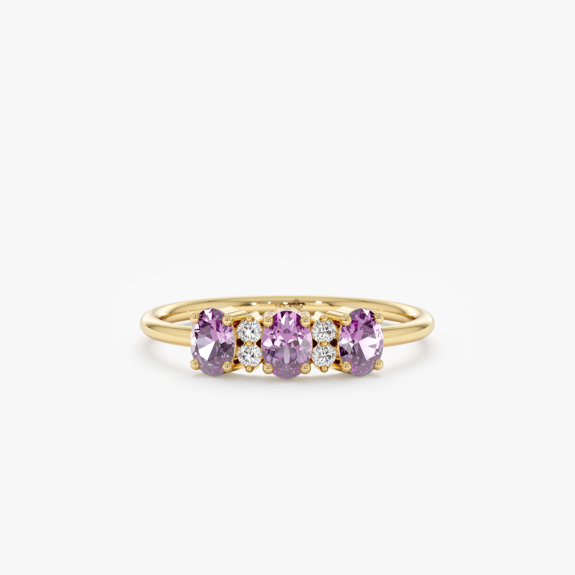 Solid Gold Natural Diamond and Amethyst Ring